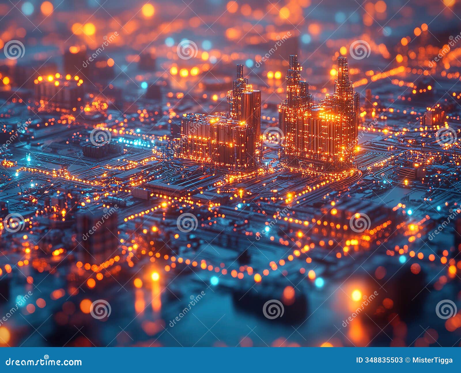 High-resolution Photograph of an Illuminated Circuit Board, Filled with ...