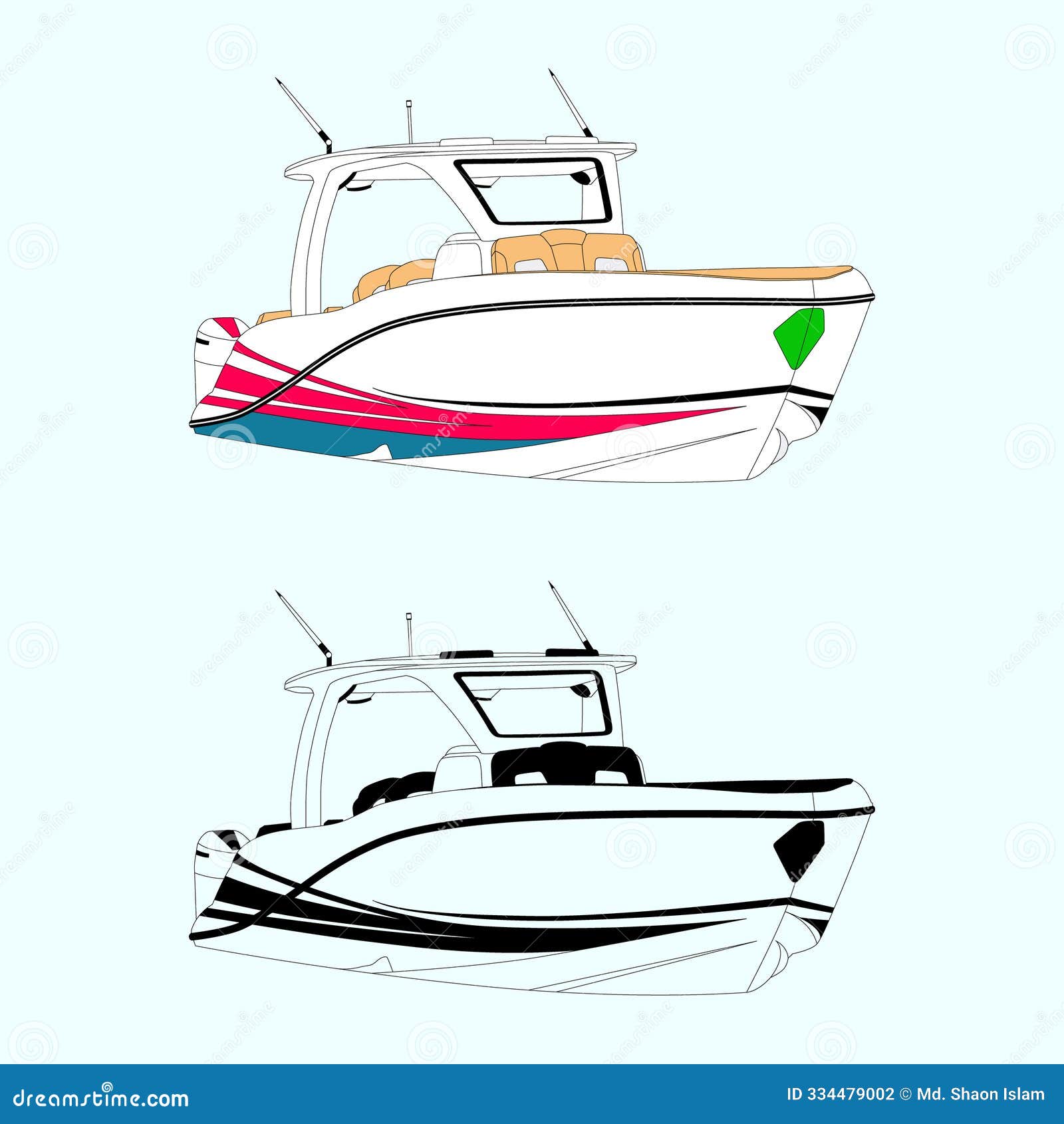 Boat Vector in Two Styles One Color and a Luxury Style Illustration ...