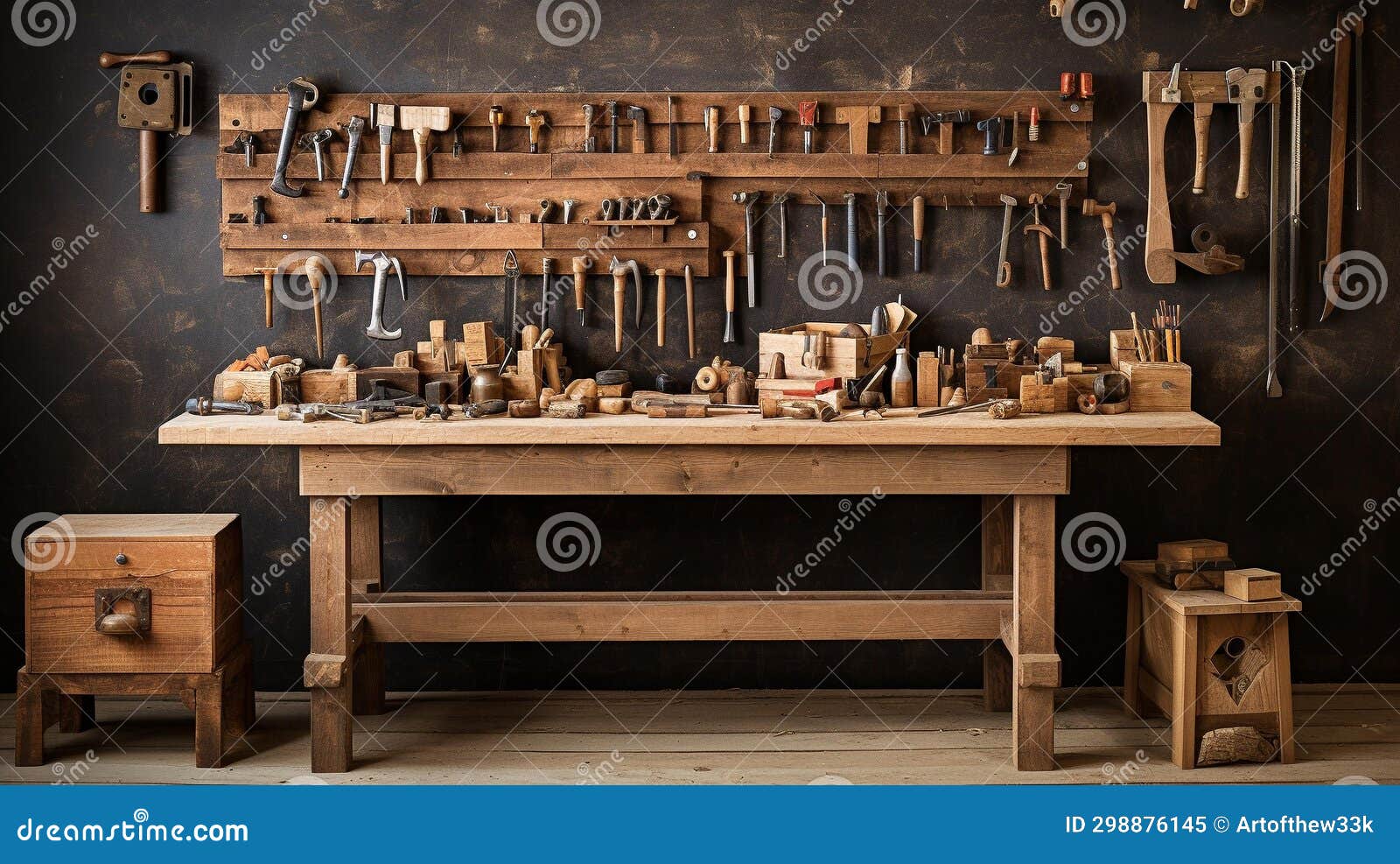 Craftsmanship Tools: Vintage Aesthetics On A Worn Workbench Royalty ...