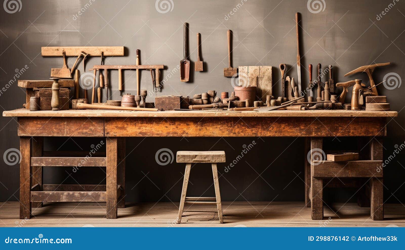 Craftsmanship Tools: Vintage Aesthetics on a Worn Workbench Stock ...