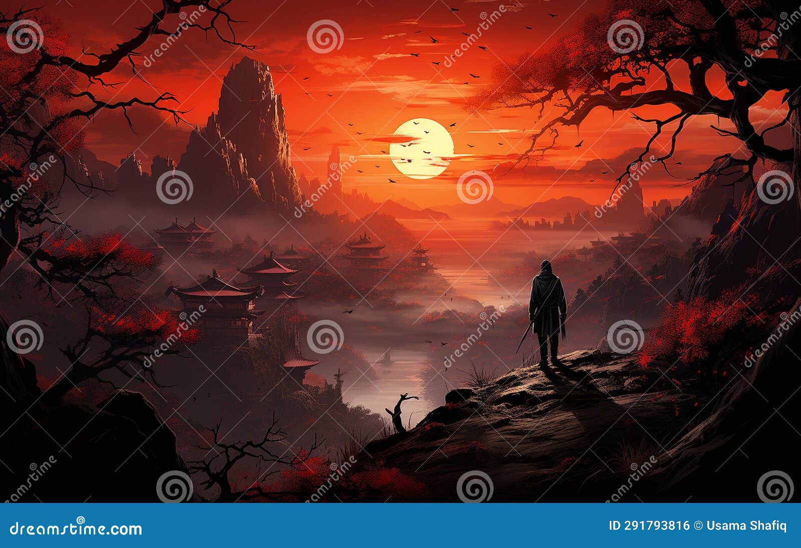 High-Resolution Samurai Sunset Wallpaper. Generative AI Royalty-Free ...