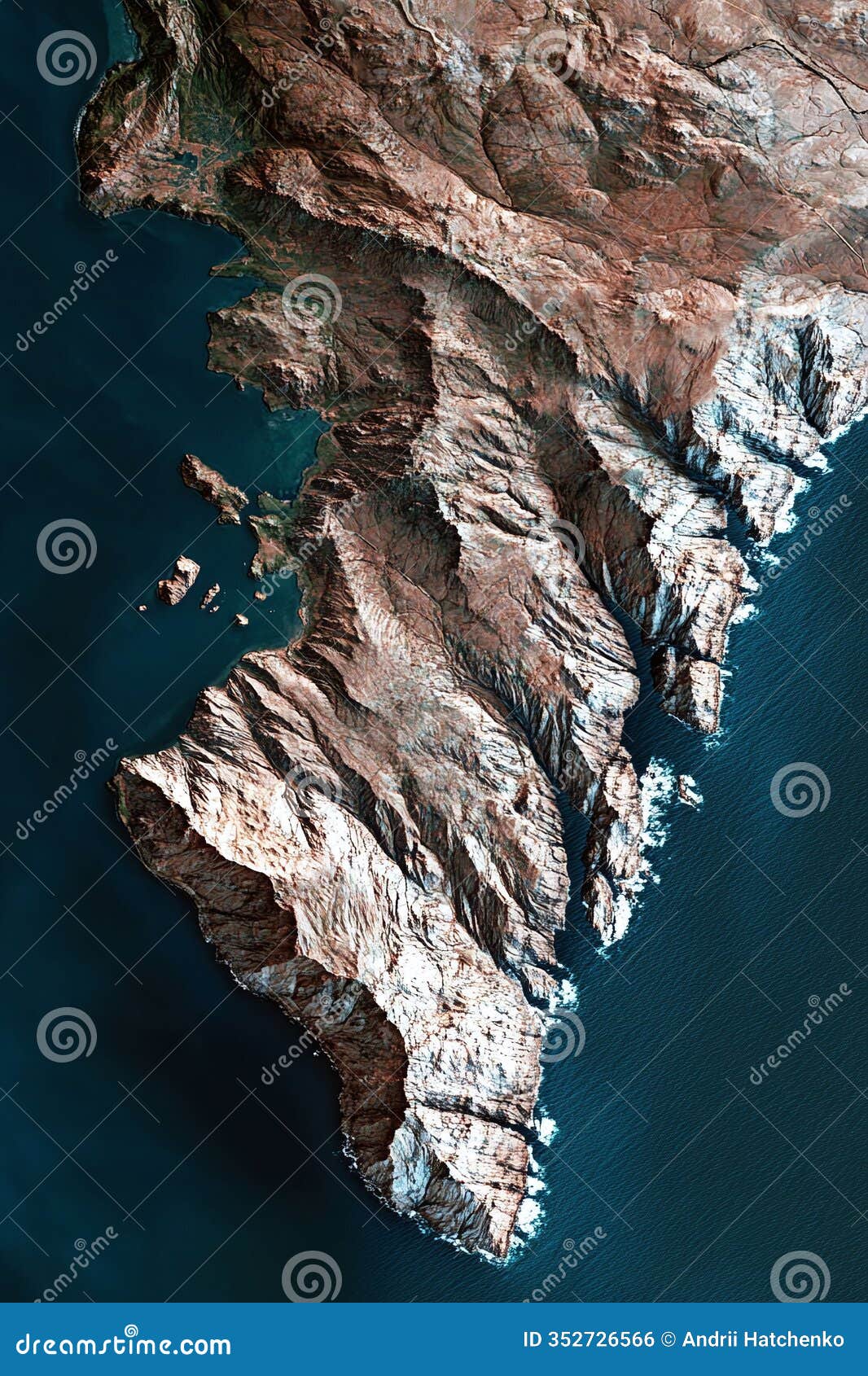 High-resolution Satellite GIS Map of a Rugged Coastline Displaying ...