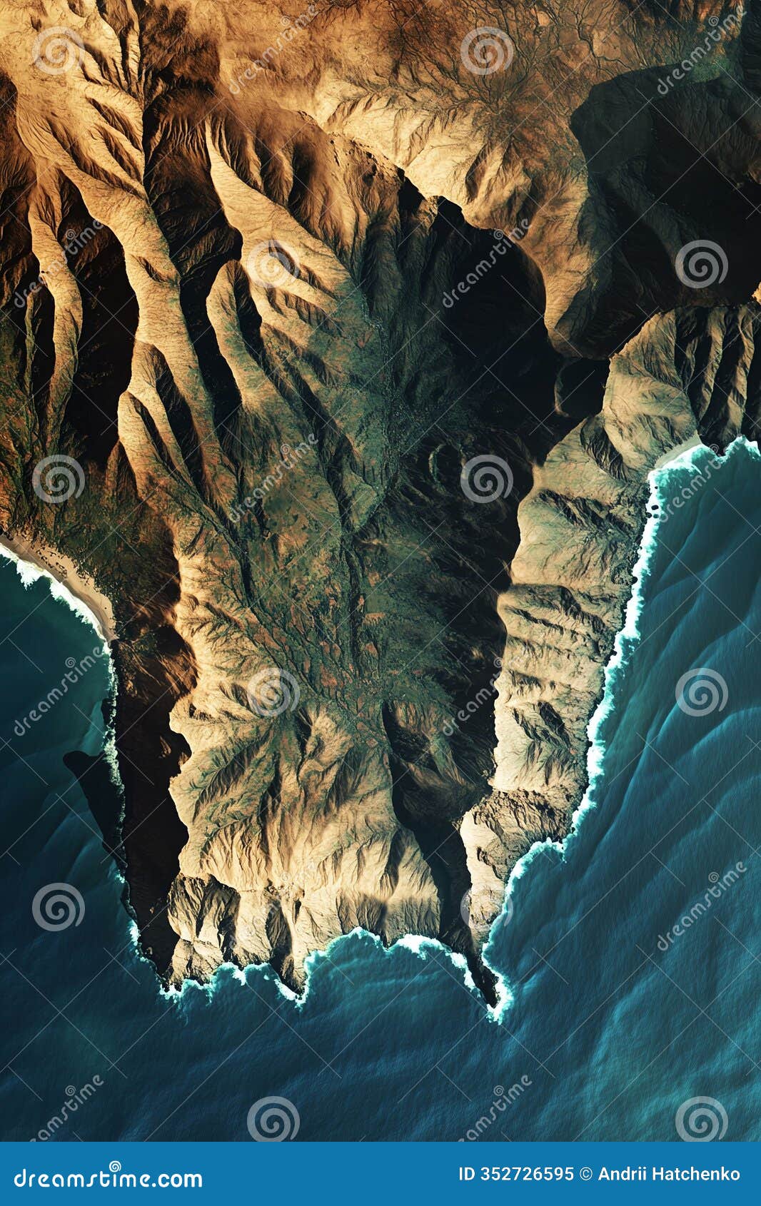 High-resolution Satellite GIS Map of a Rugged Coastline Displaying ...
