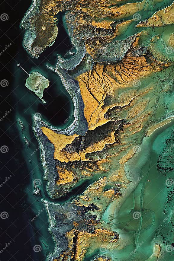 High-resolution Satellite GIS Map of a Rugged Coastline Displaying ...