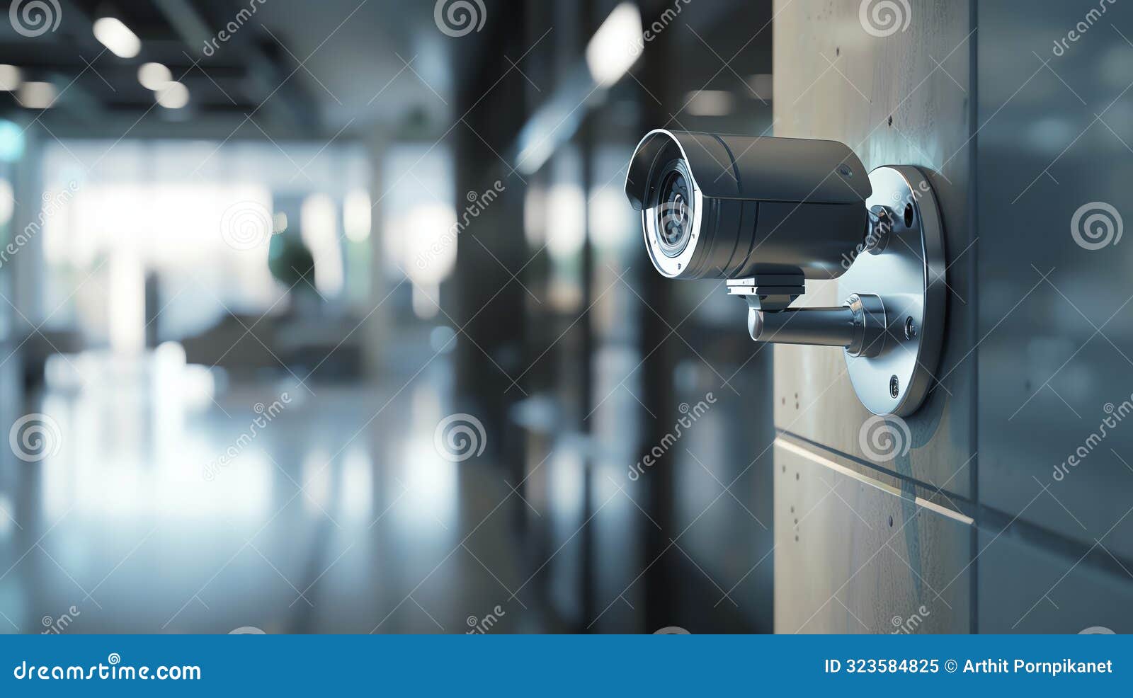 High-resolution Security Camera Mounted on a Wall in a Modern Office ...