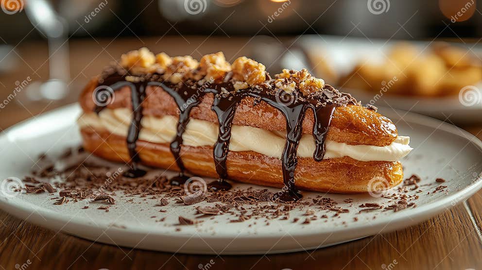 High-resolution Side View of a Chocolate and Cream Eclair on a White ...