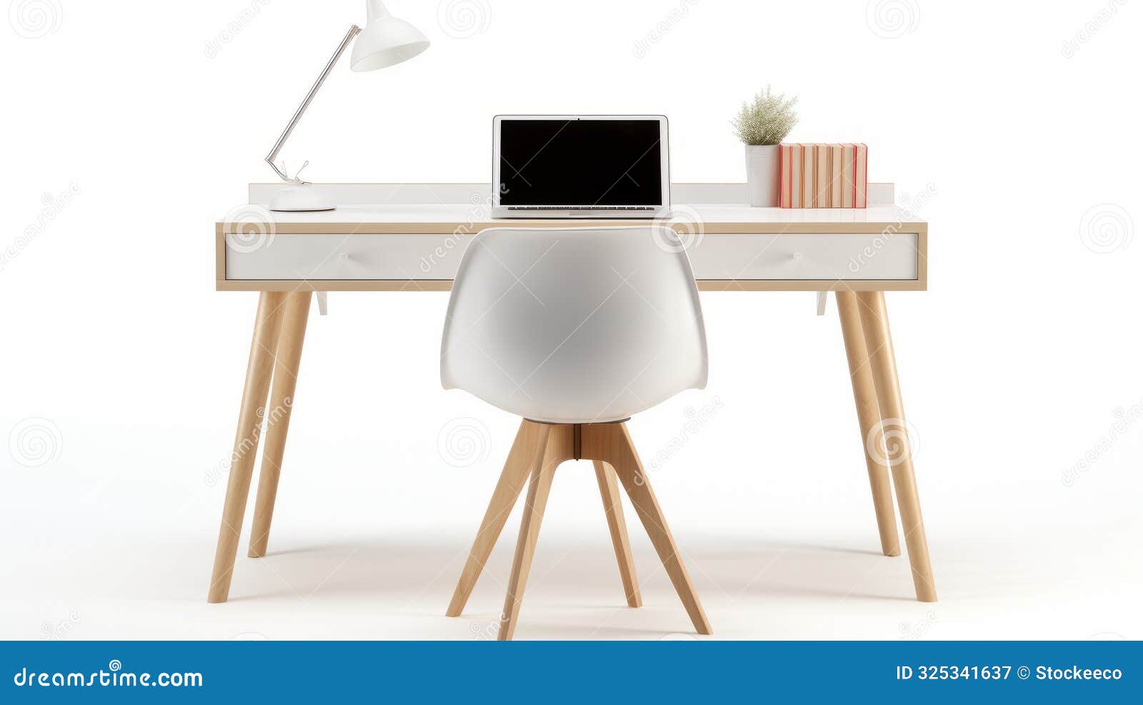 High Resolution White Desk with Laptop - Physically Based Rendering ...