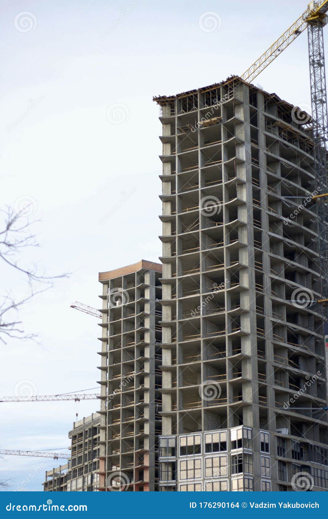 High-rise Building Under Construction. Reinforced Concrete Frame Stock ...