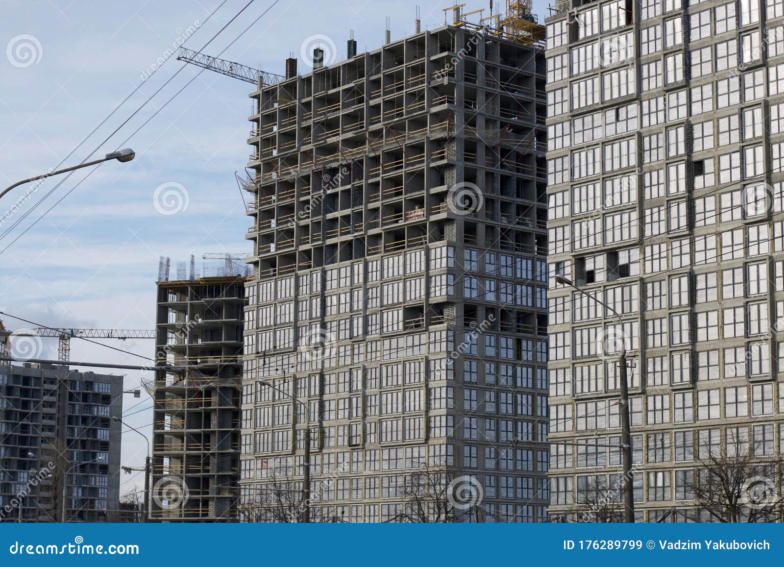 High-rise Building Under Construction. Reinforced Concrete Frame. Start ...