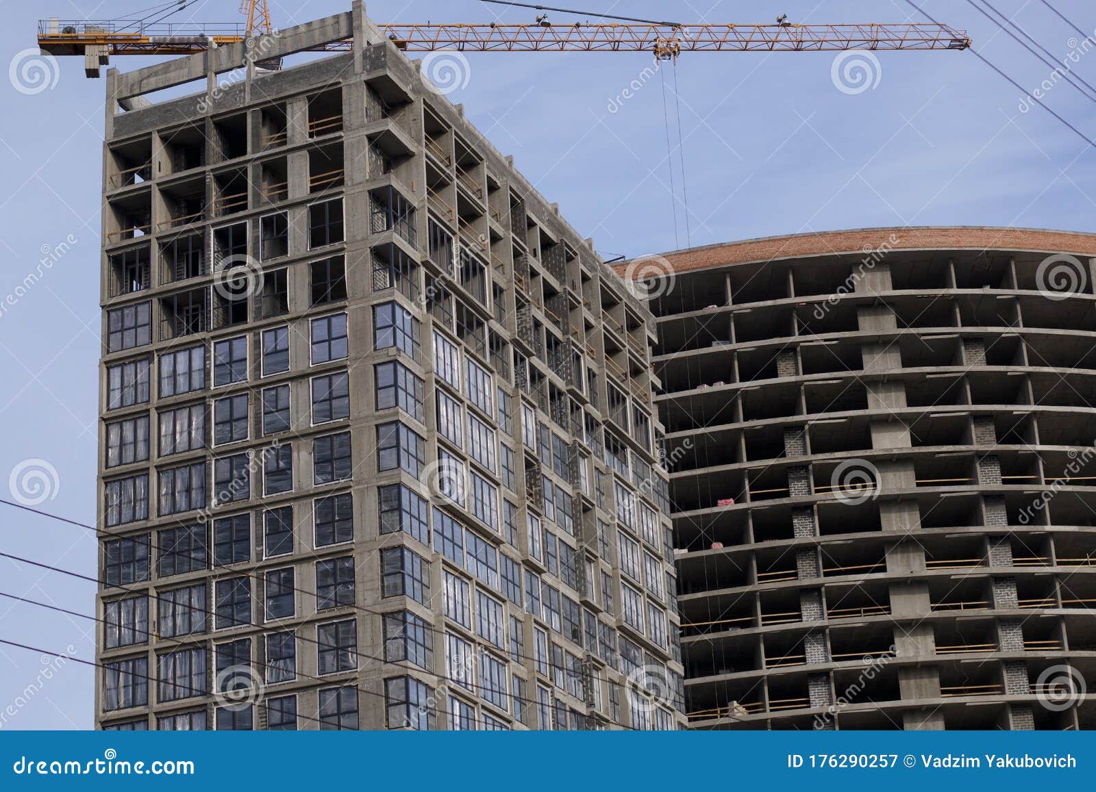High-rise Building Under Construction. Reinforced Concrete Frame. Start ...