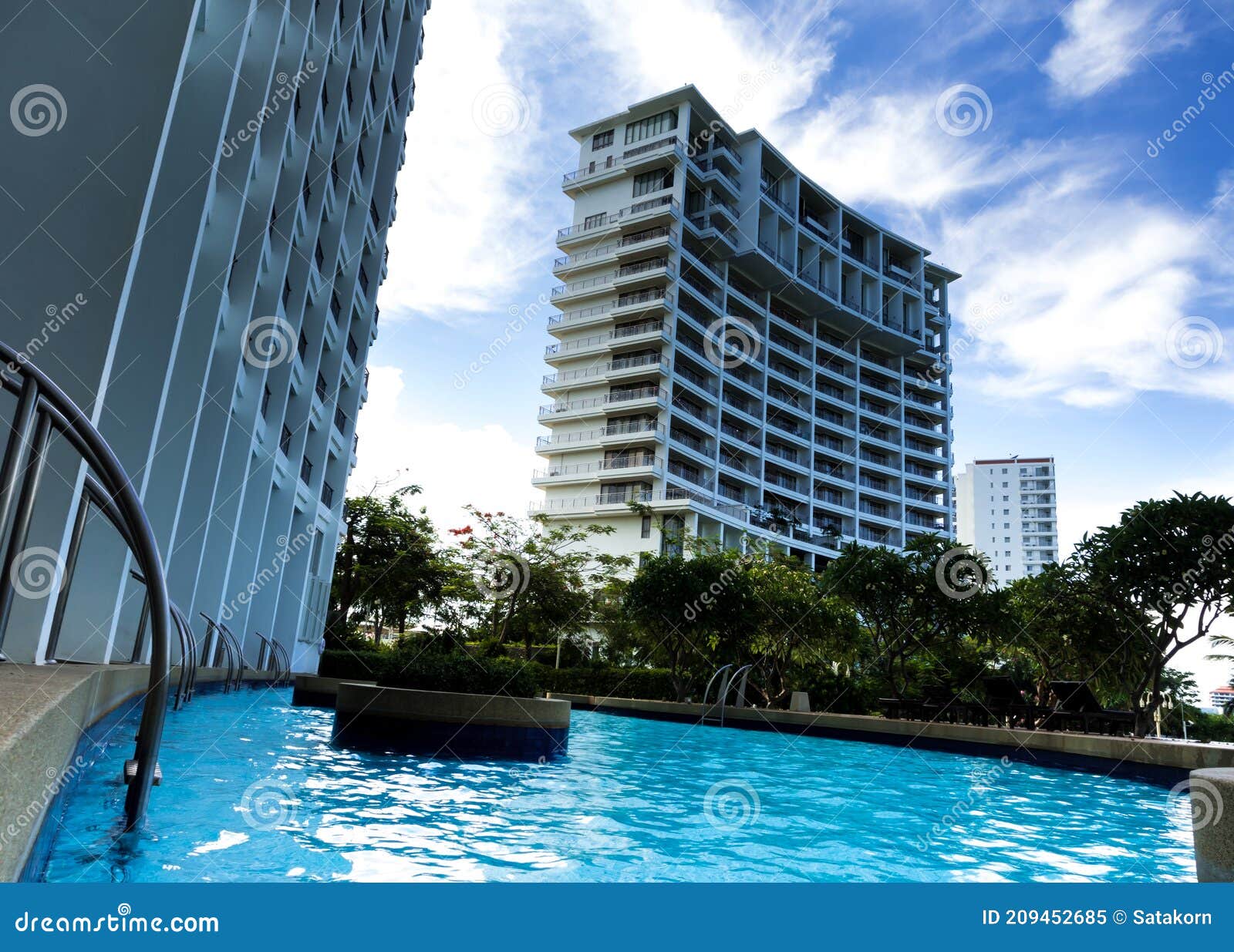 The High Rise Building View from the Swimming Pool Stock Image - Image ...