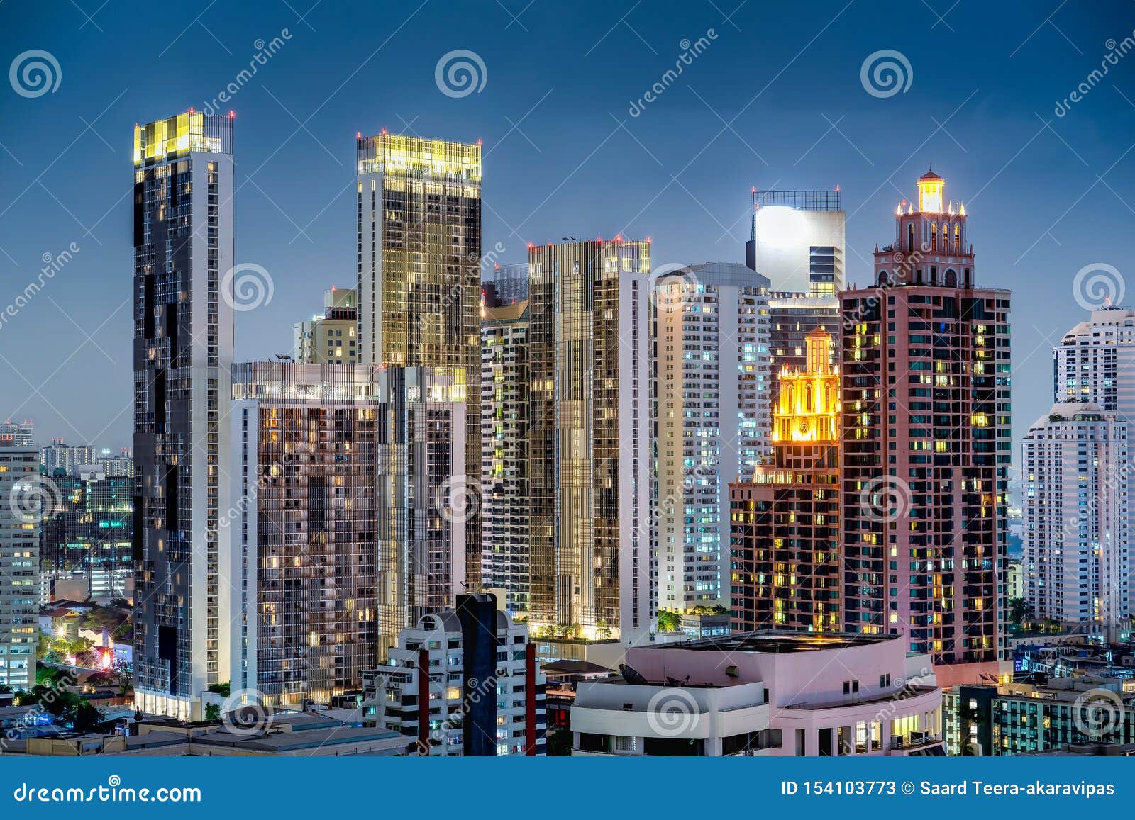 High-rise Buildings in Bangkok Turn on the Light at Night. Stock Image ...