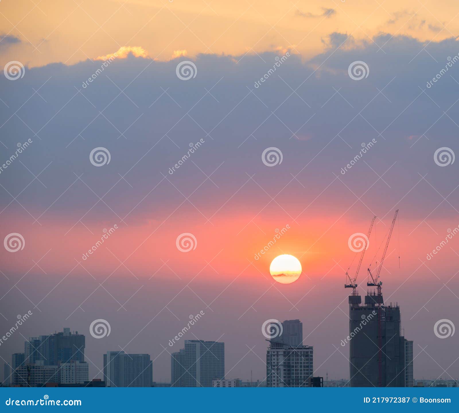 High Rise Buildings with Construction Site in Sunset Stock Image ...