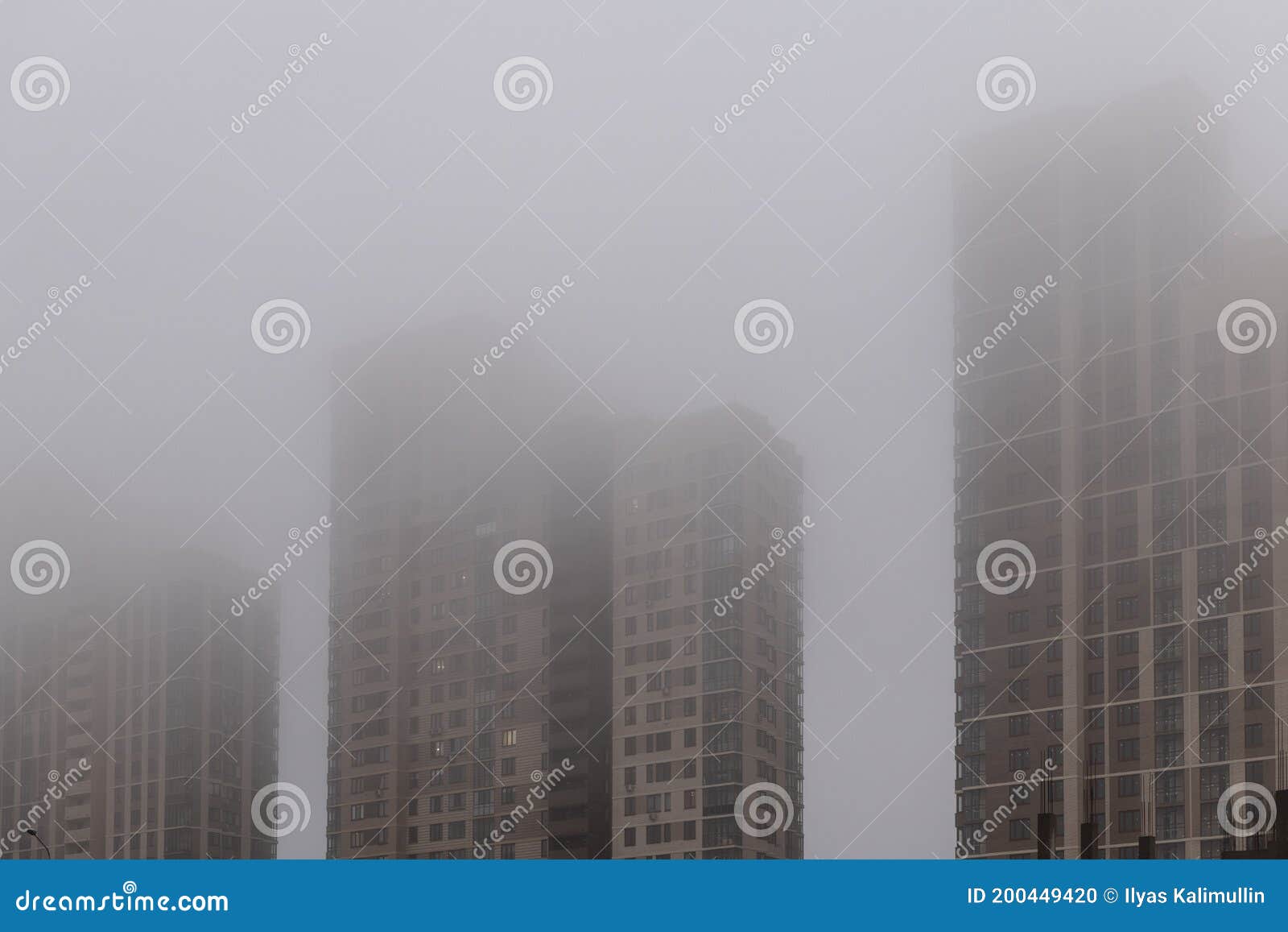 High Rise Buildings in Deep Fog Stock Photo - Image of cityscape ...