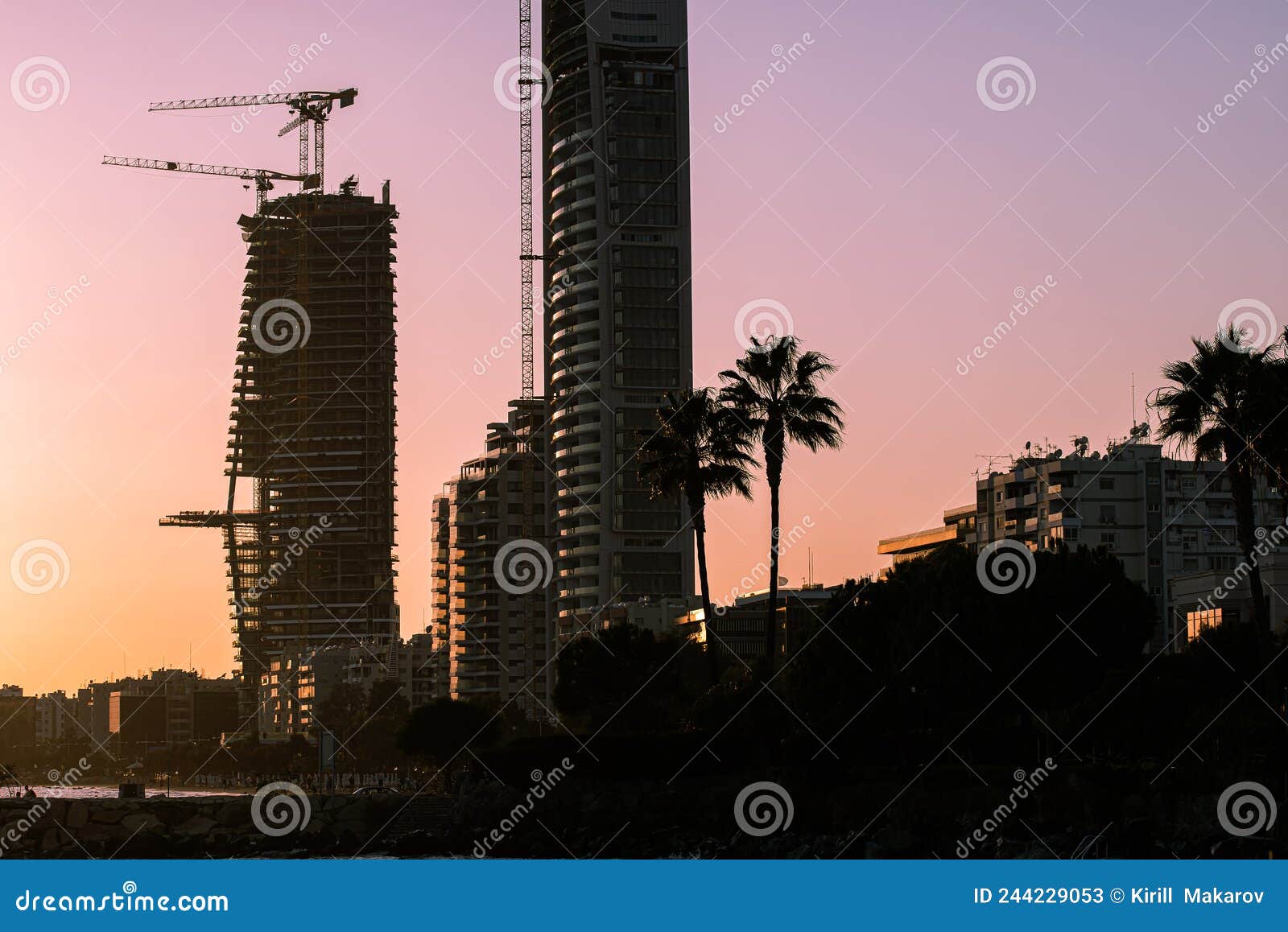 High-rise Buildings of Limassol on Sunset Stock Image - Image of city ...
