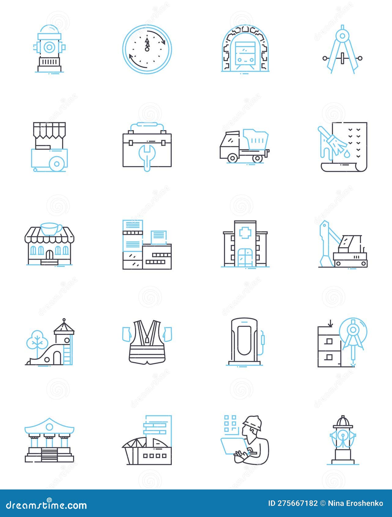 High-rise Buildings Linear Icons Set. Skyscraper, Tower, Height ...