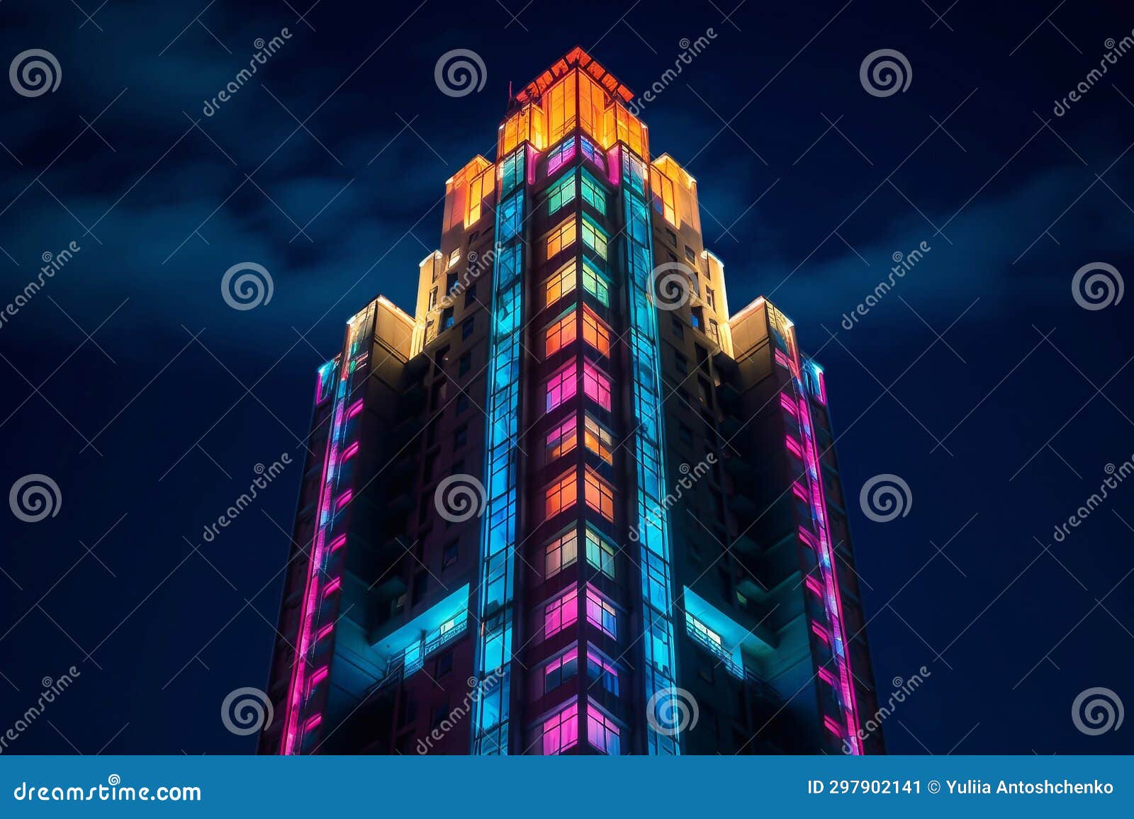 High-rise Buildings with a Neon Effect. Stock Illustration ...
