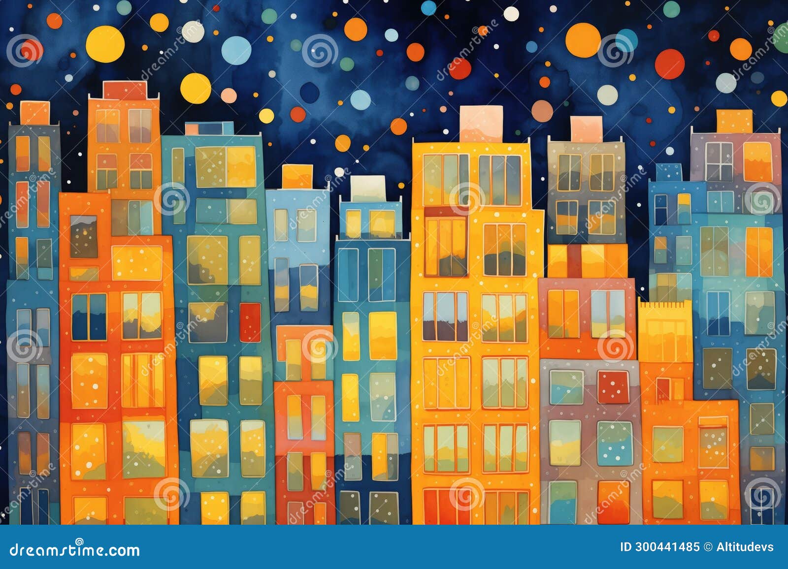 High-rise Buildings with Pattern of Warm-lit Windows Against Night Sky ...