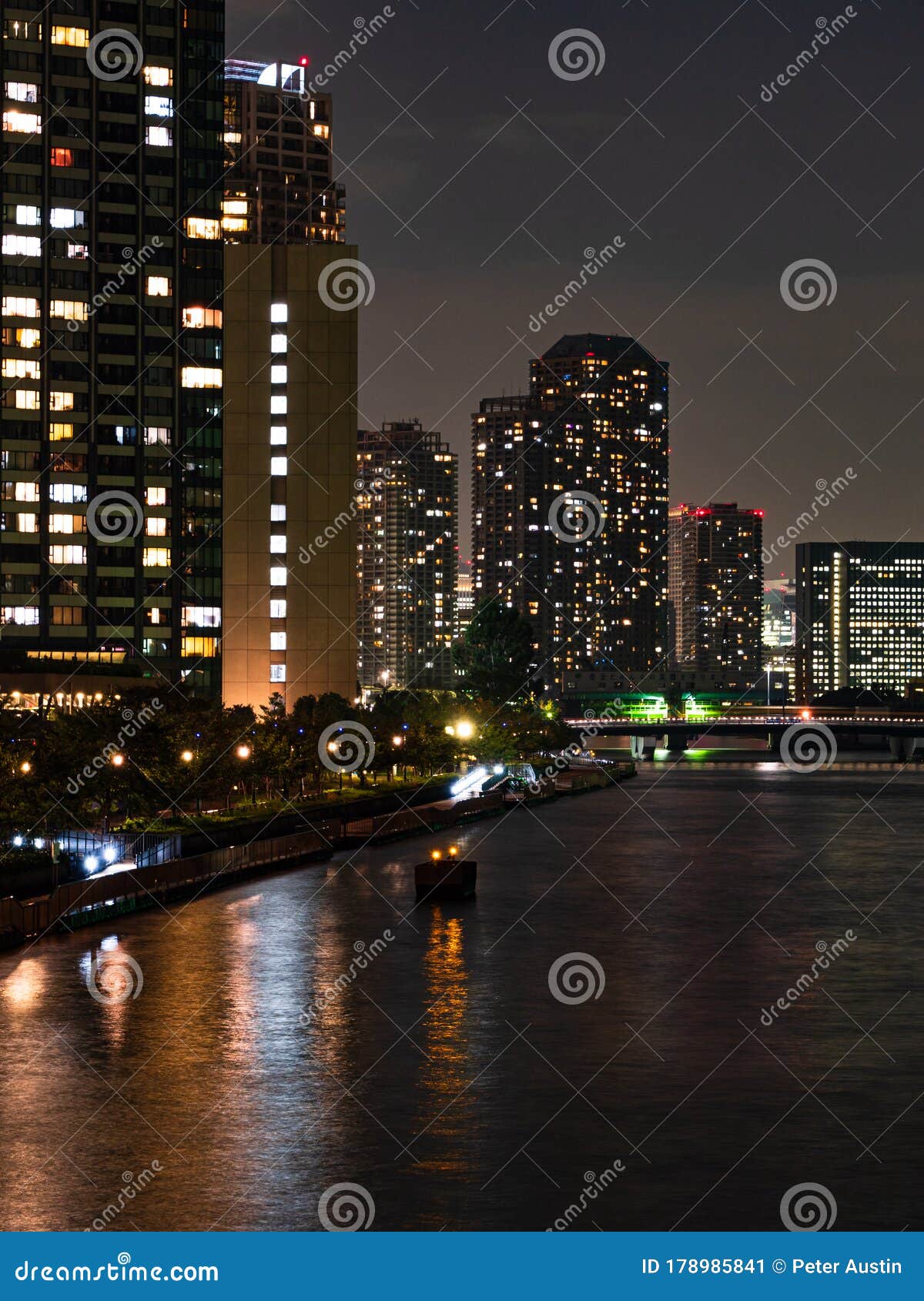 High Rise Buildings in Tokyo Reflected in a River Stock Image - Image ...