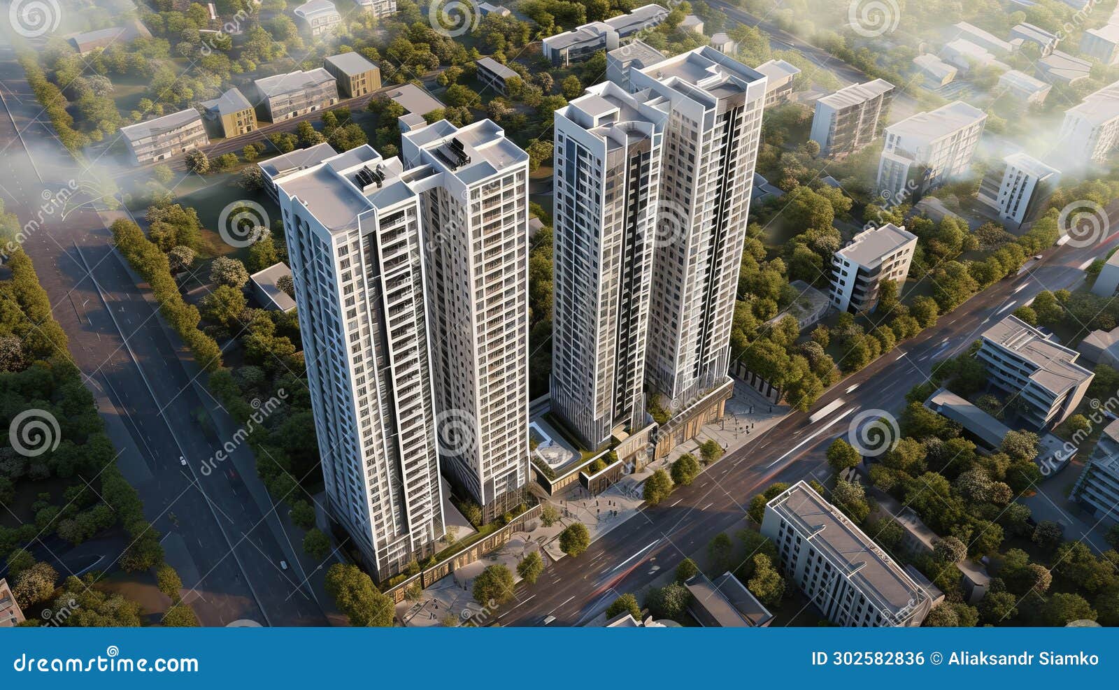 A High Rise Buildings with Trees and Roads Stock Photo - Image of high ...