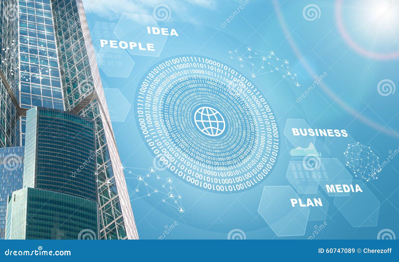 High-rise Buildings with World Map and Graphs Stock Image - Image of ...