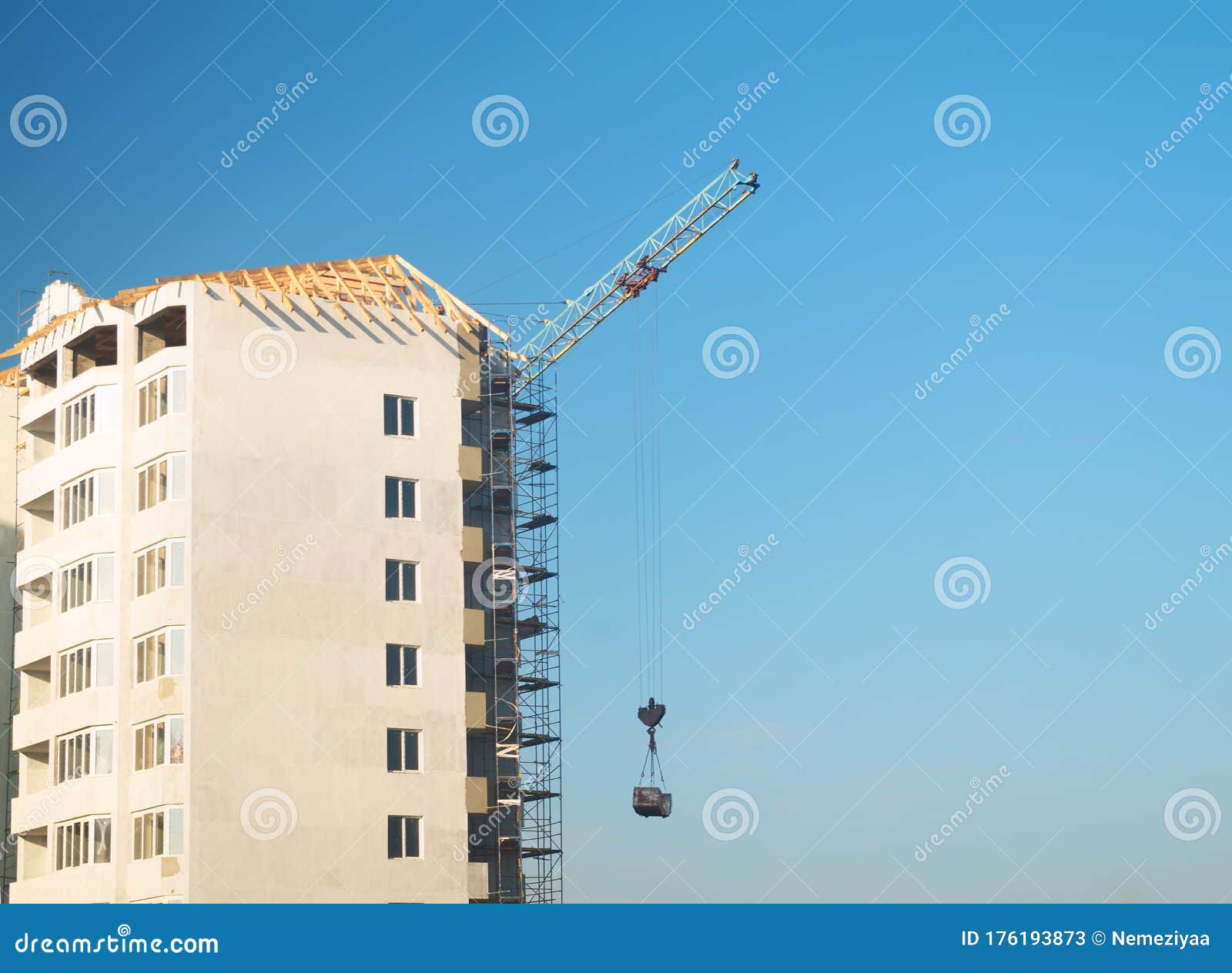 High-rise Crane Lifts the Load Stock Image - Image of metal, deliver ...