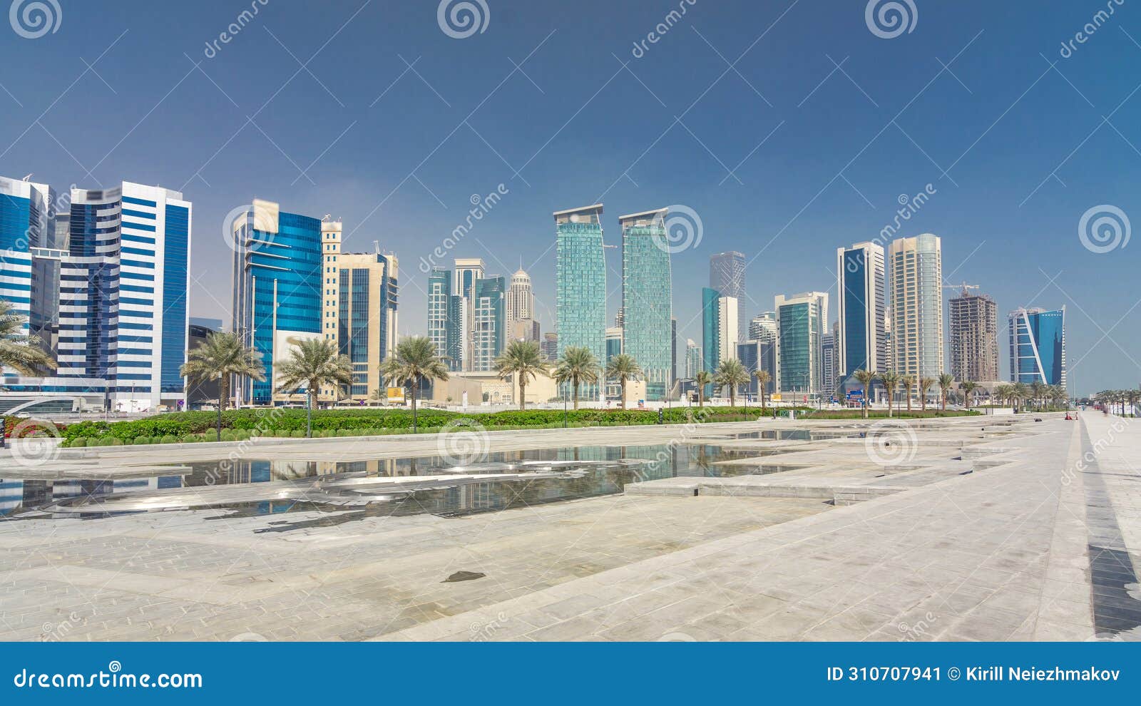 The High-rise District of Doha with Fountain Timelapse Hyperlapse Stock ...