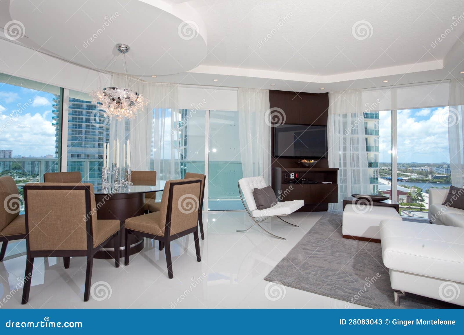 High Rise Living Room and Dining Room Stock Image - Image of apartment ...