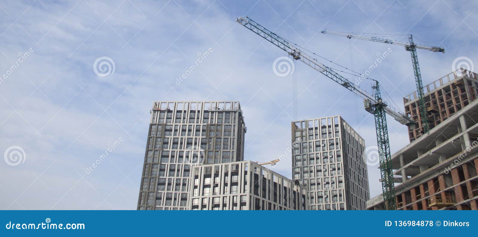 High-rise Multi-storey Buildings Under Construction. Tower Cranes Near ...