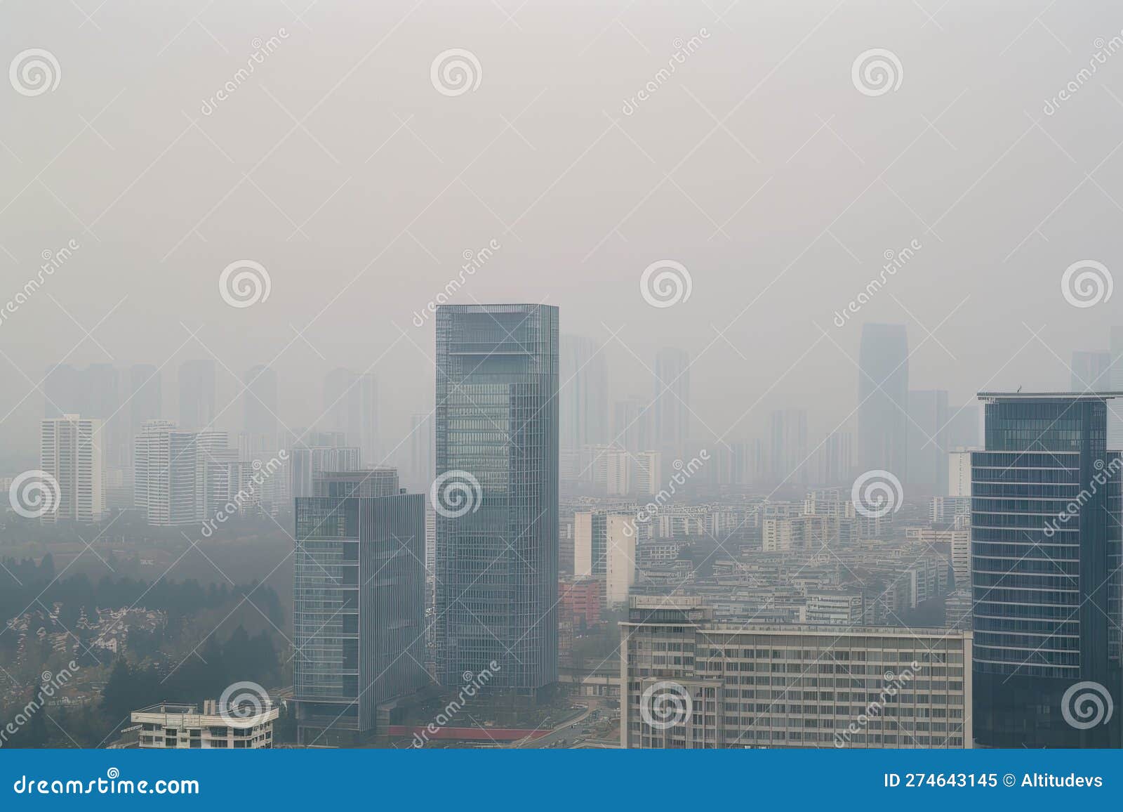 High-rise Office Building, with Smog and Air Quality Issues Visible on ...