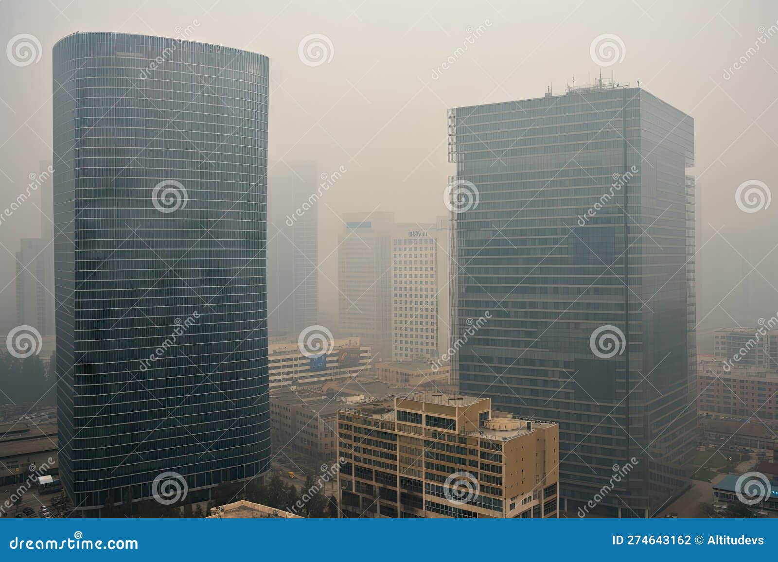 High-rise Office Building, with Smog and Air Quality Issues Visible on ...