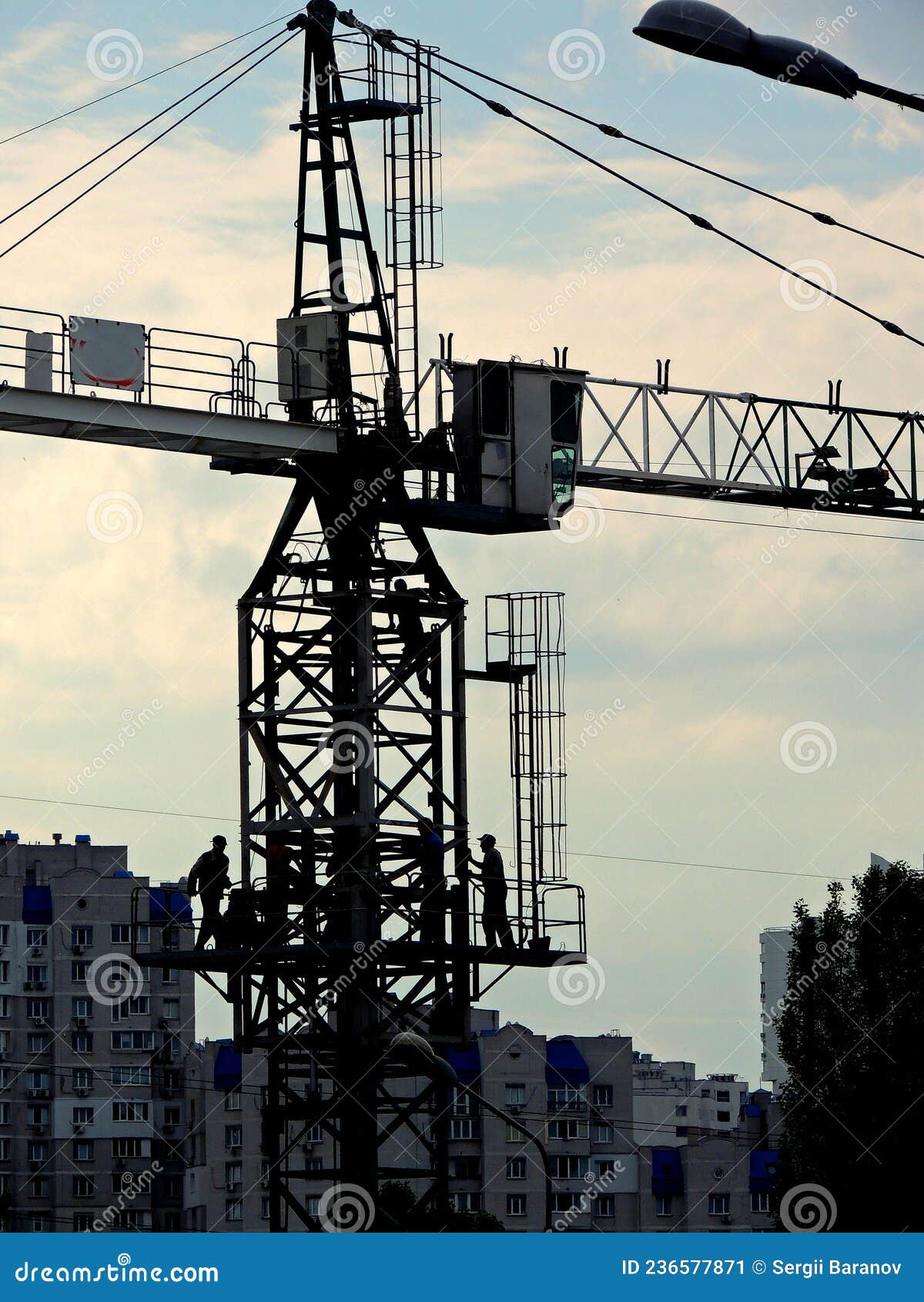 High Rise Technicians Adjusting of Tower Crane Stock Image - Image of ...