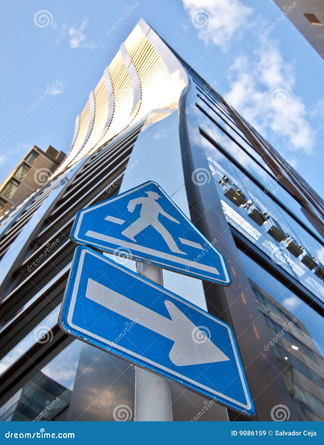 High Rise Tower and Cross Walk Sign Stock Image - Image of commercial ...