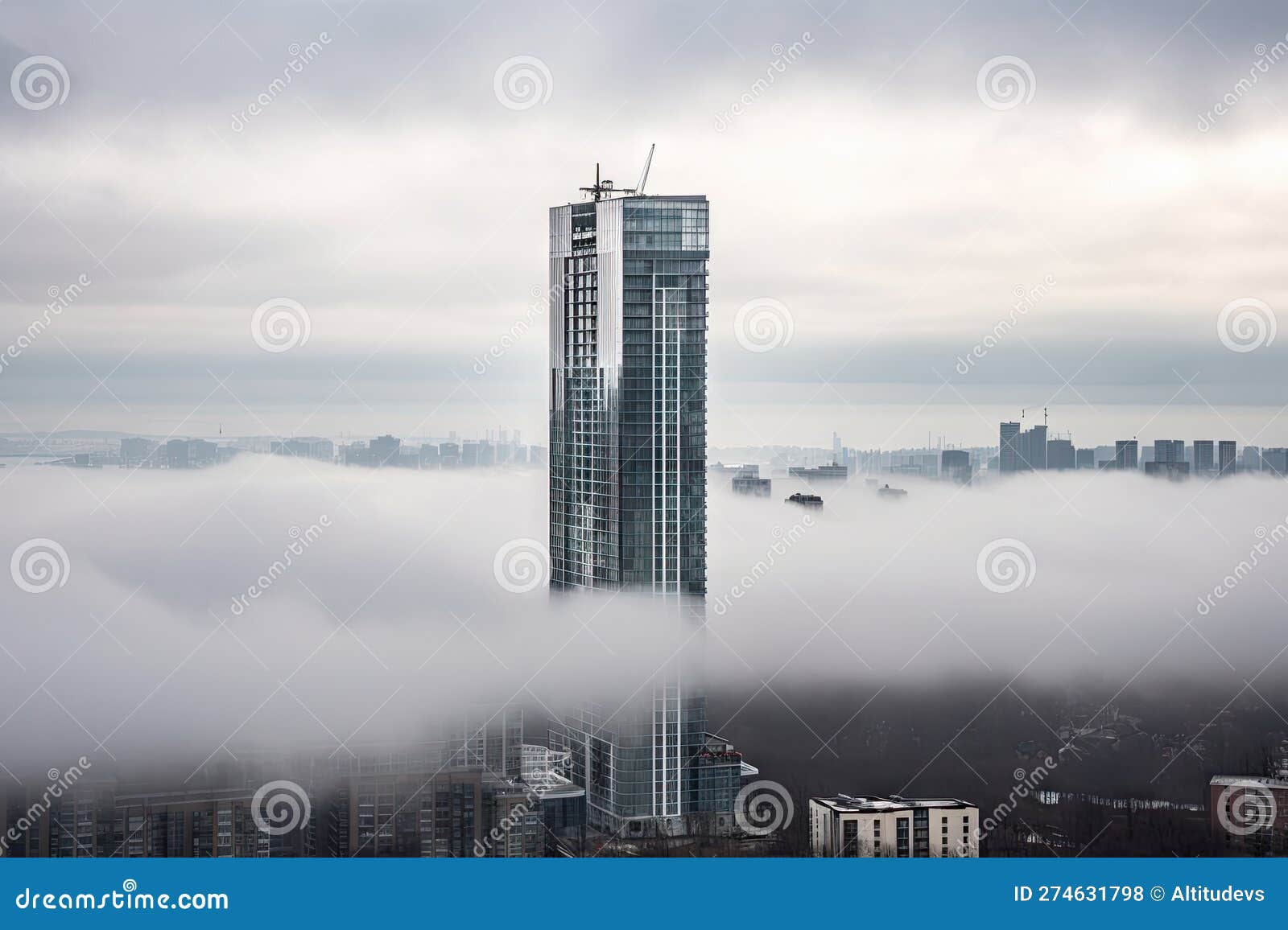 High-rise Tower, with View of the City Skyline, Surrounded by Clouds ...