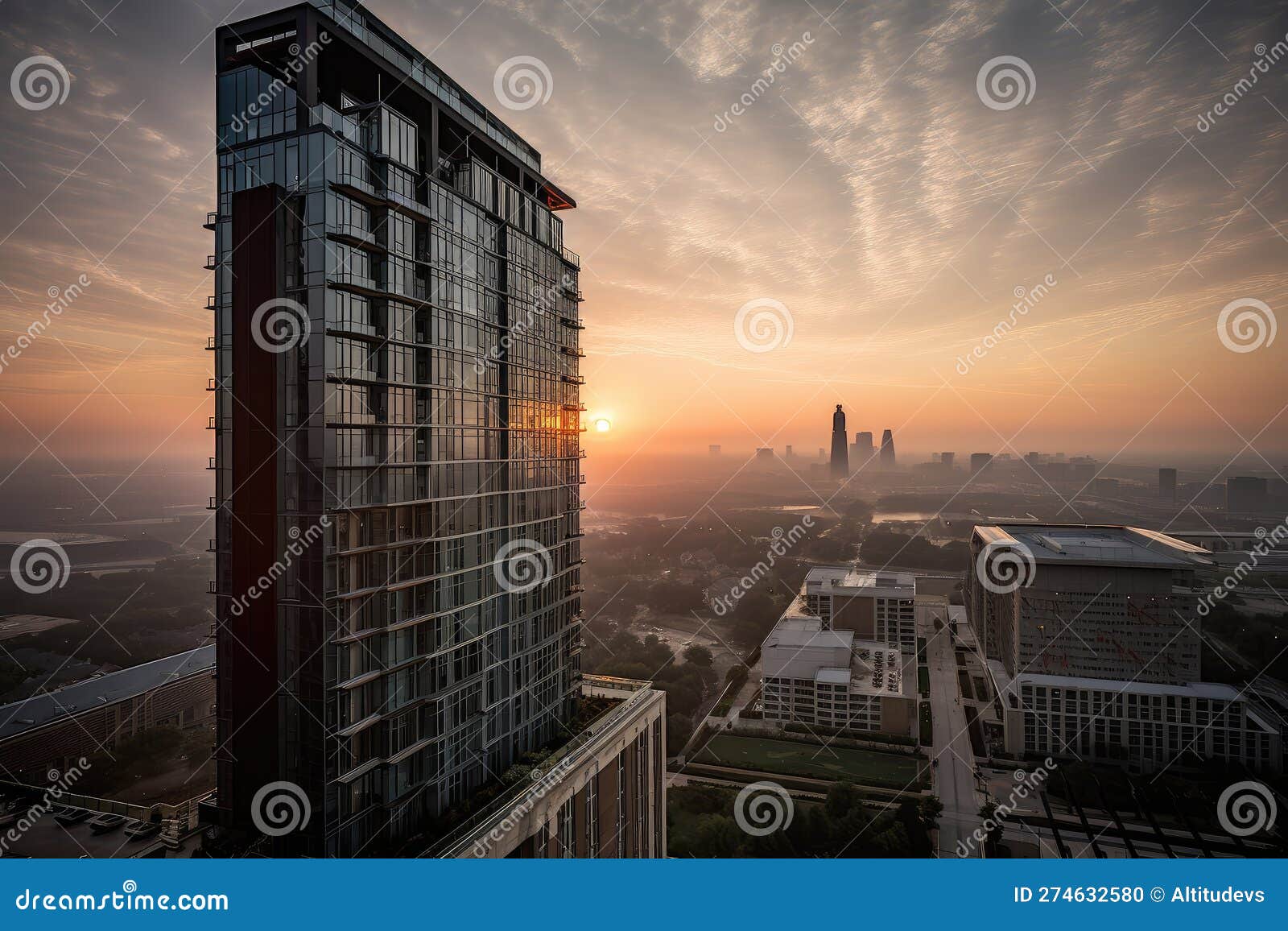 High-rise with View of the City Skyline and the Sunset in the ...