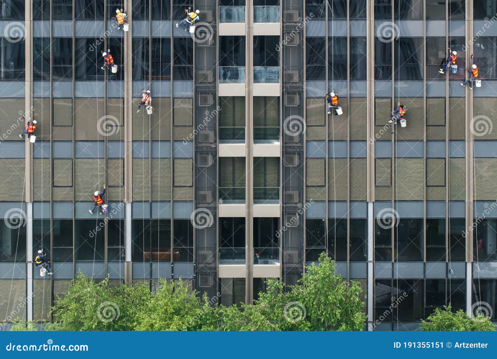 High-rise Window Washers with Scaffold System Stock Image - Image of ...