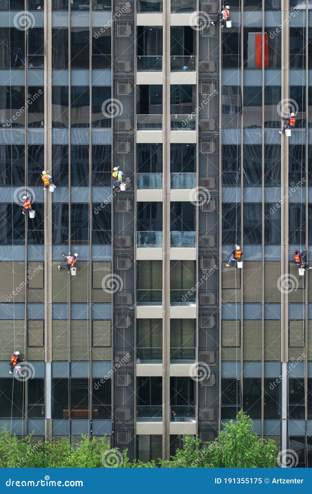 High-rise Window Washers with Scaffold System Stock Image - Image of ...