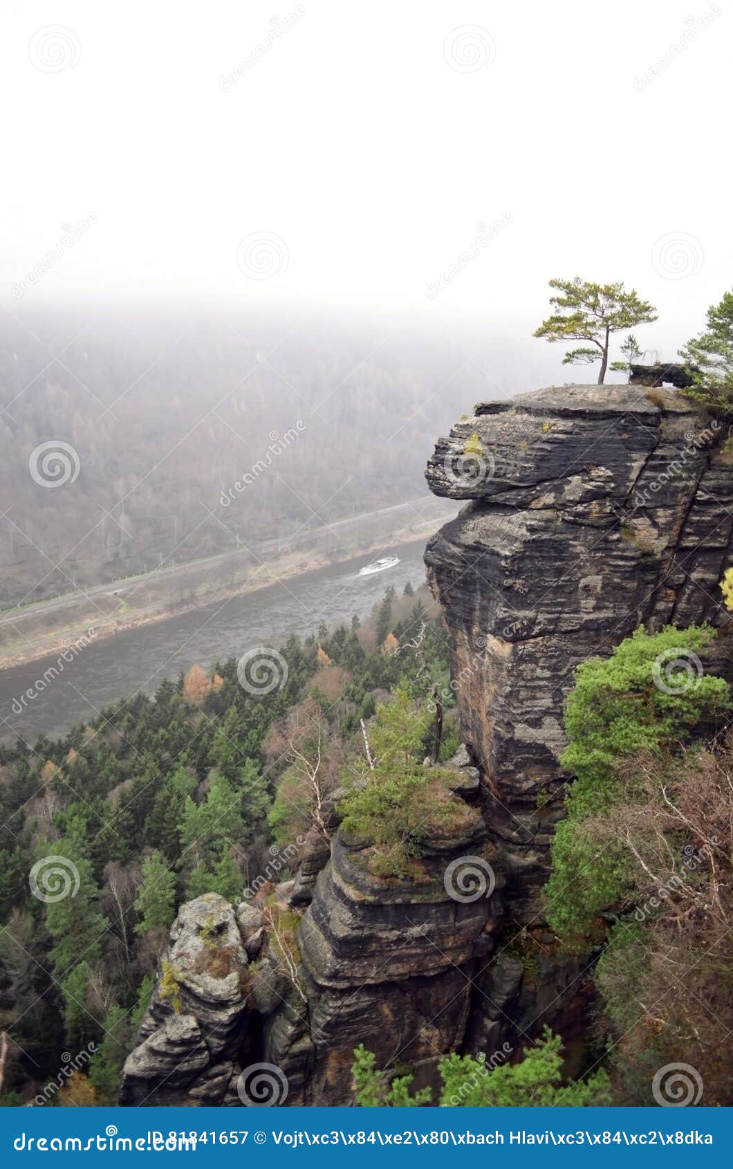 High Rock with View on the River Stock Image - Image of branch, forest ...