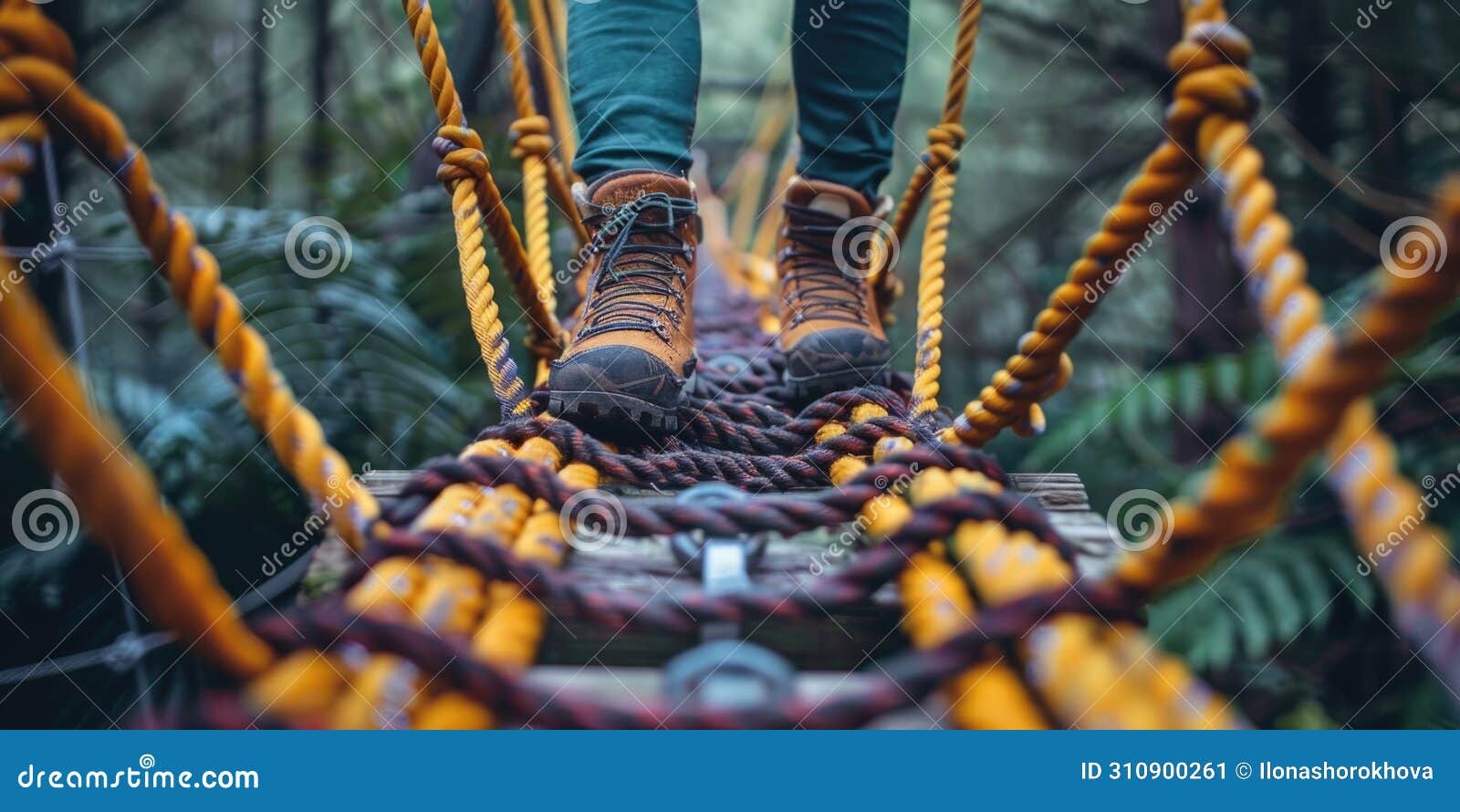 High Ropes Course, Process of Climbing in Amusement Activity Rope Park ...