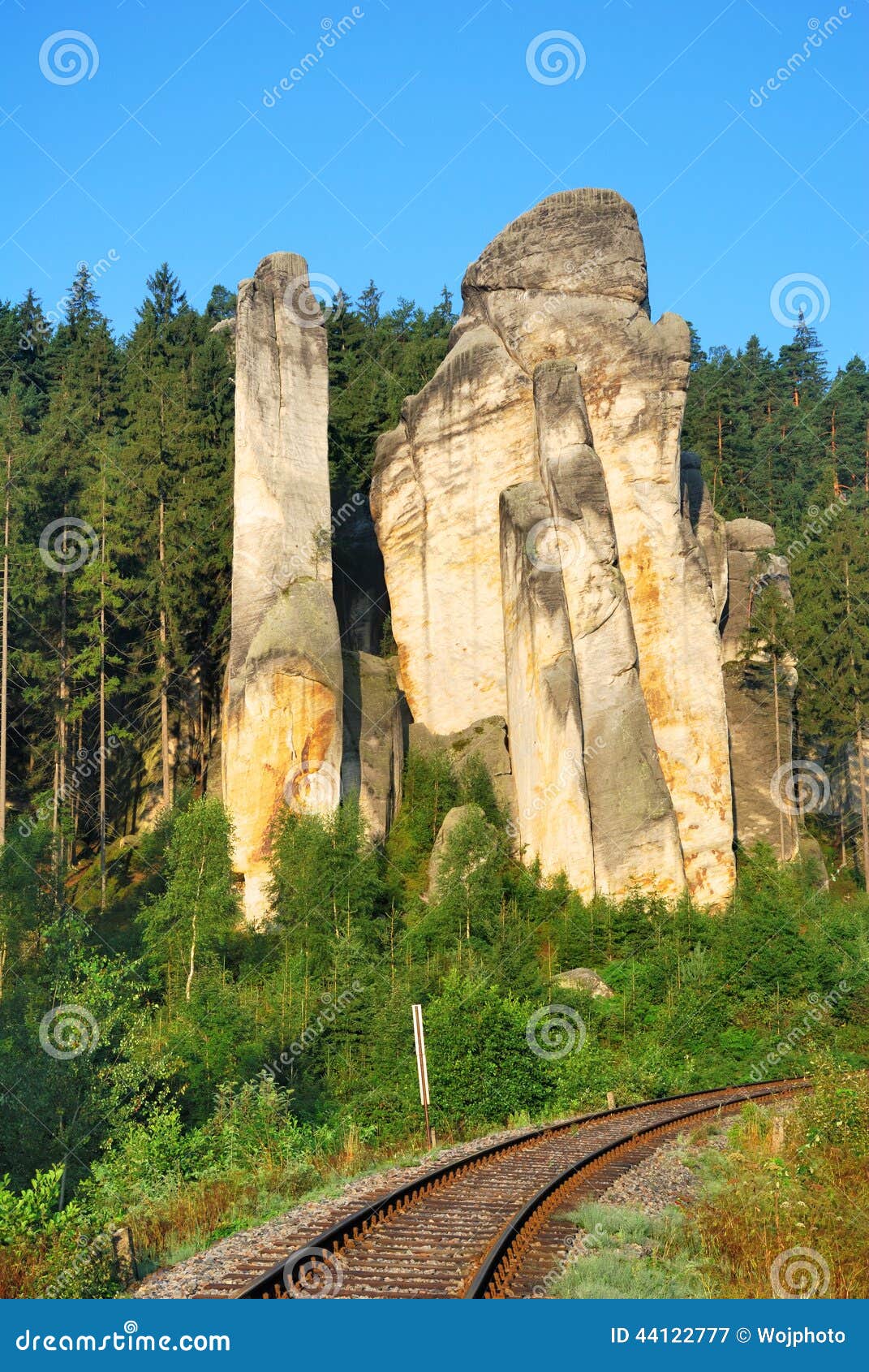 High Sandstone Tower with Railroad Track Stock Image - Image of color ...