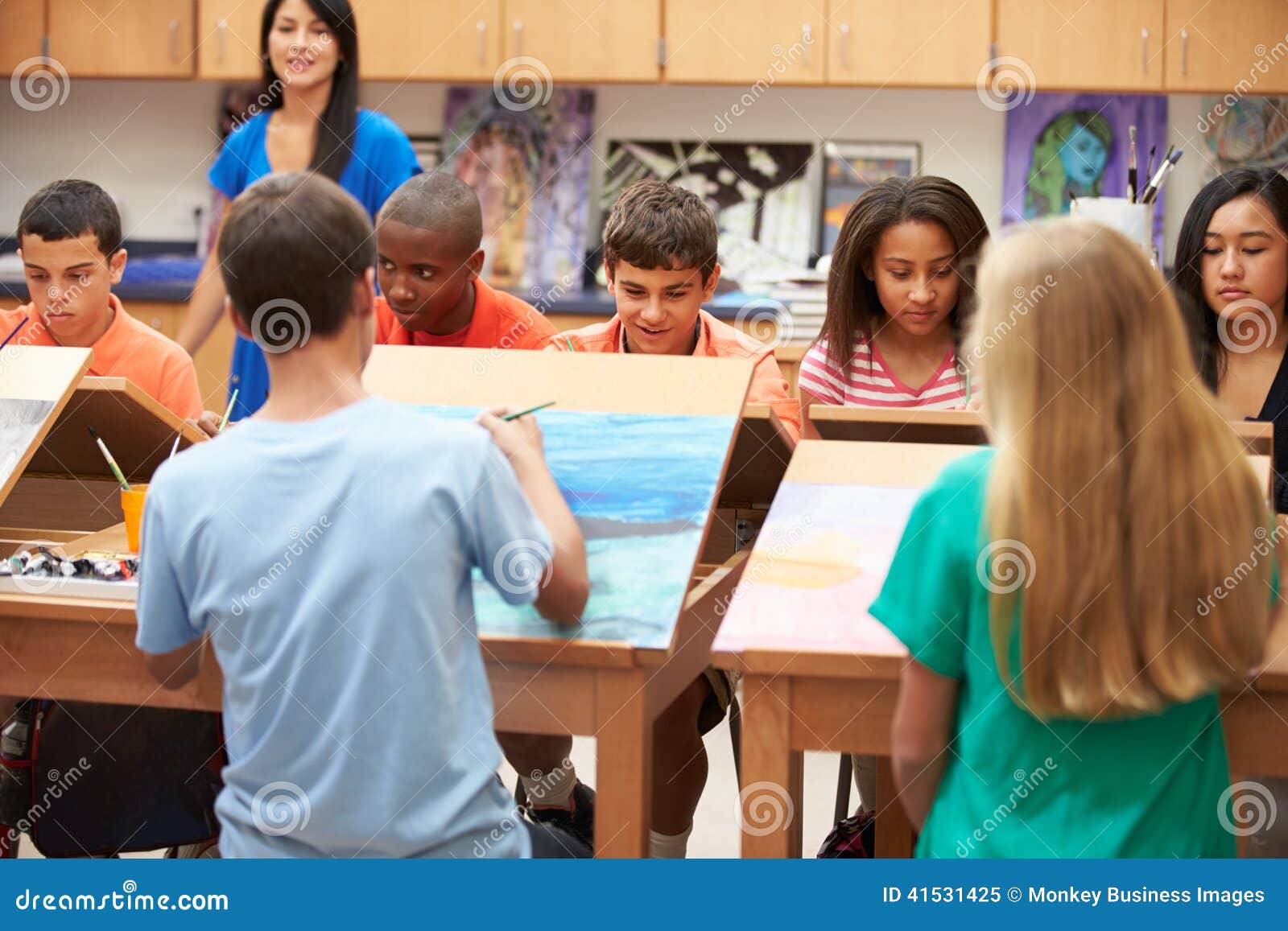 High School Art Class with Teacher Stock Image - Image of cultural ...