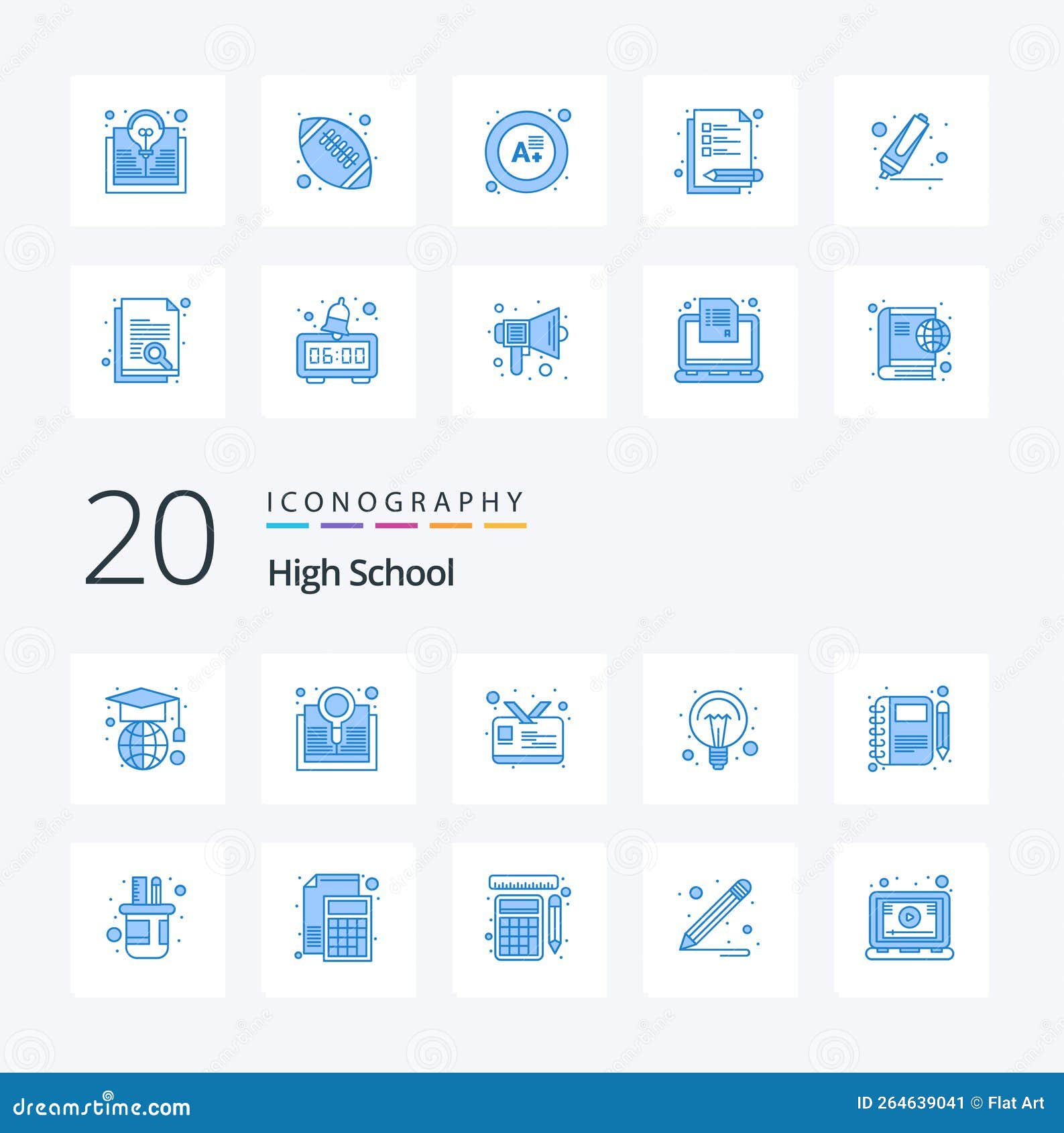 20 High School Blue Color Icon Pack. Like Note. Diary. Id. Light Bulb ...