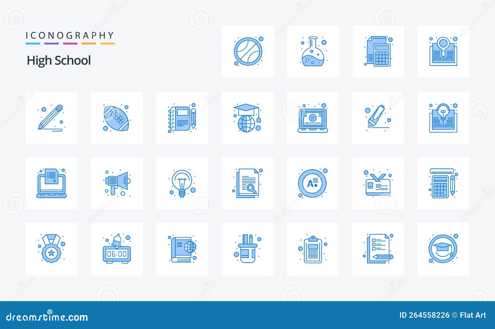 25 High School Blue Icon Pack Stock Vector - Illustration of supplies ...