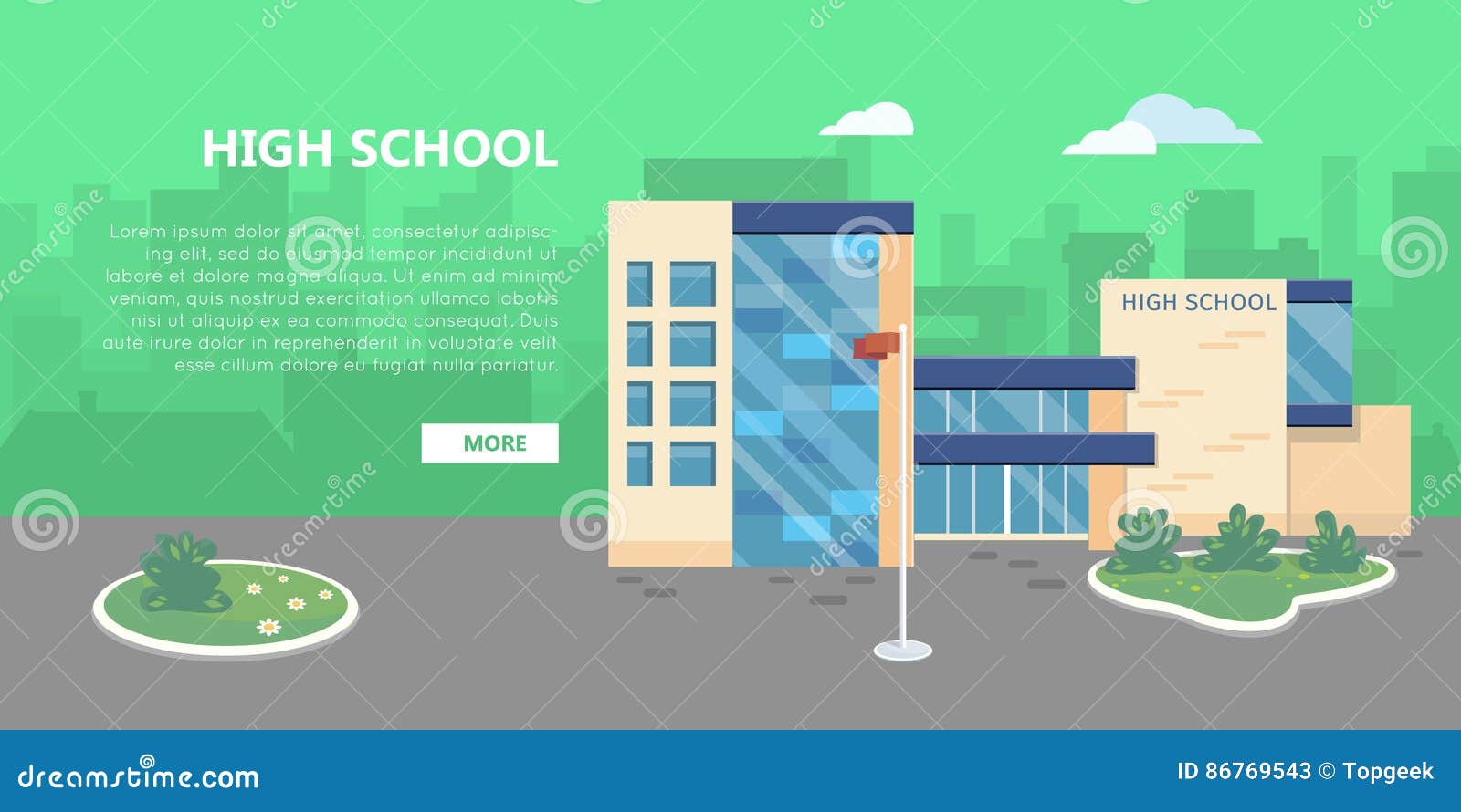 High School Building Vector in Flat Style Design Stock Vector ...