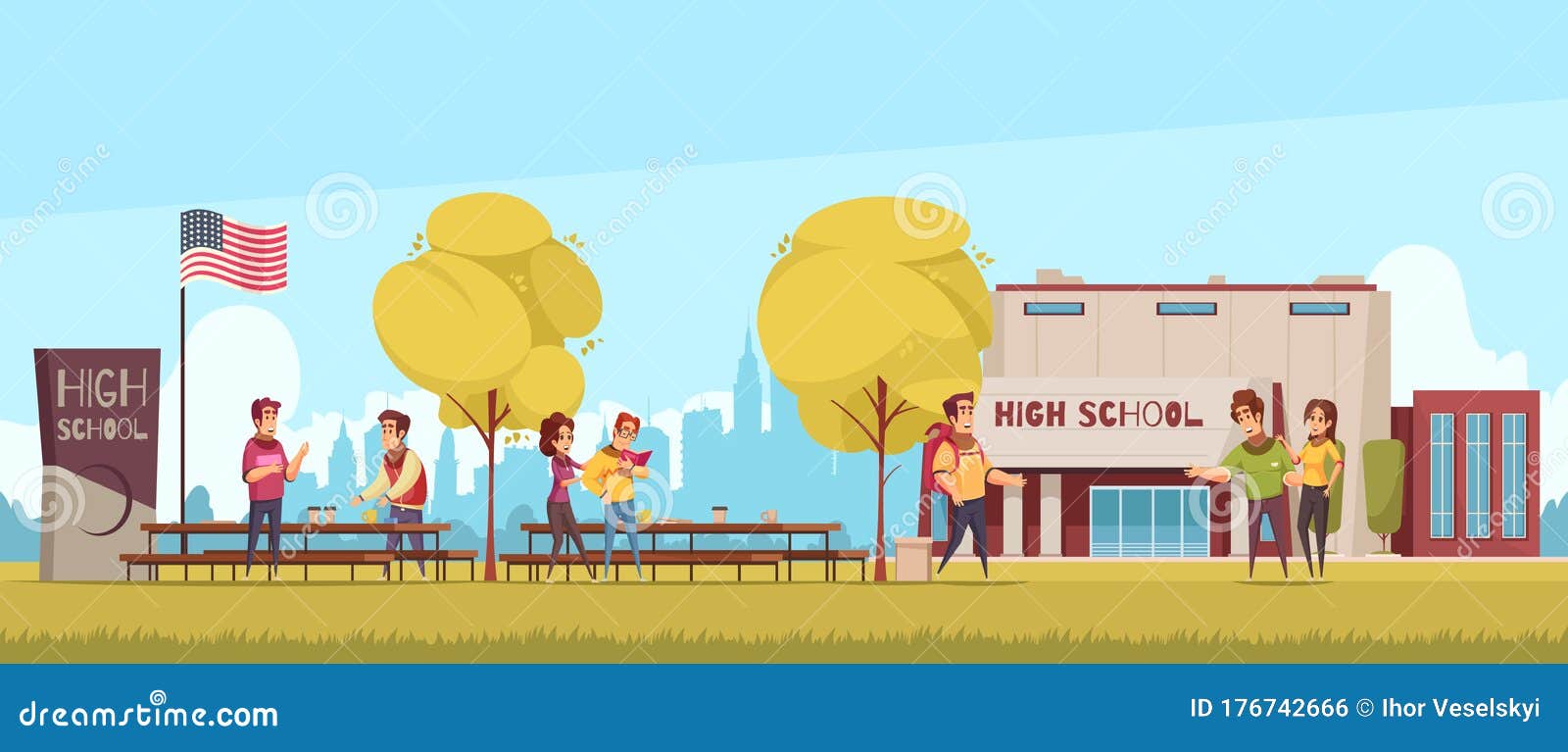 High School Cartoon Illustration Stock Illustration - Illustration of ...