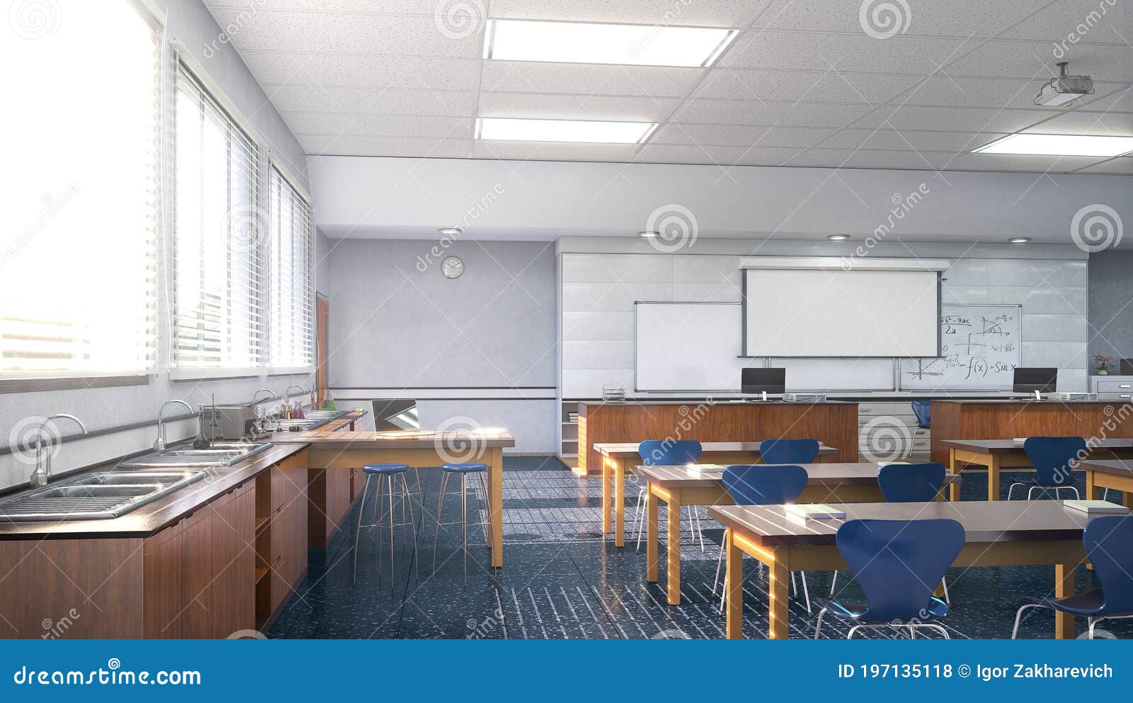 High School Classroom Interior Stock Illustration - Illustration of ...