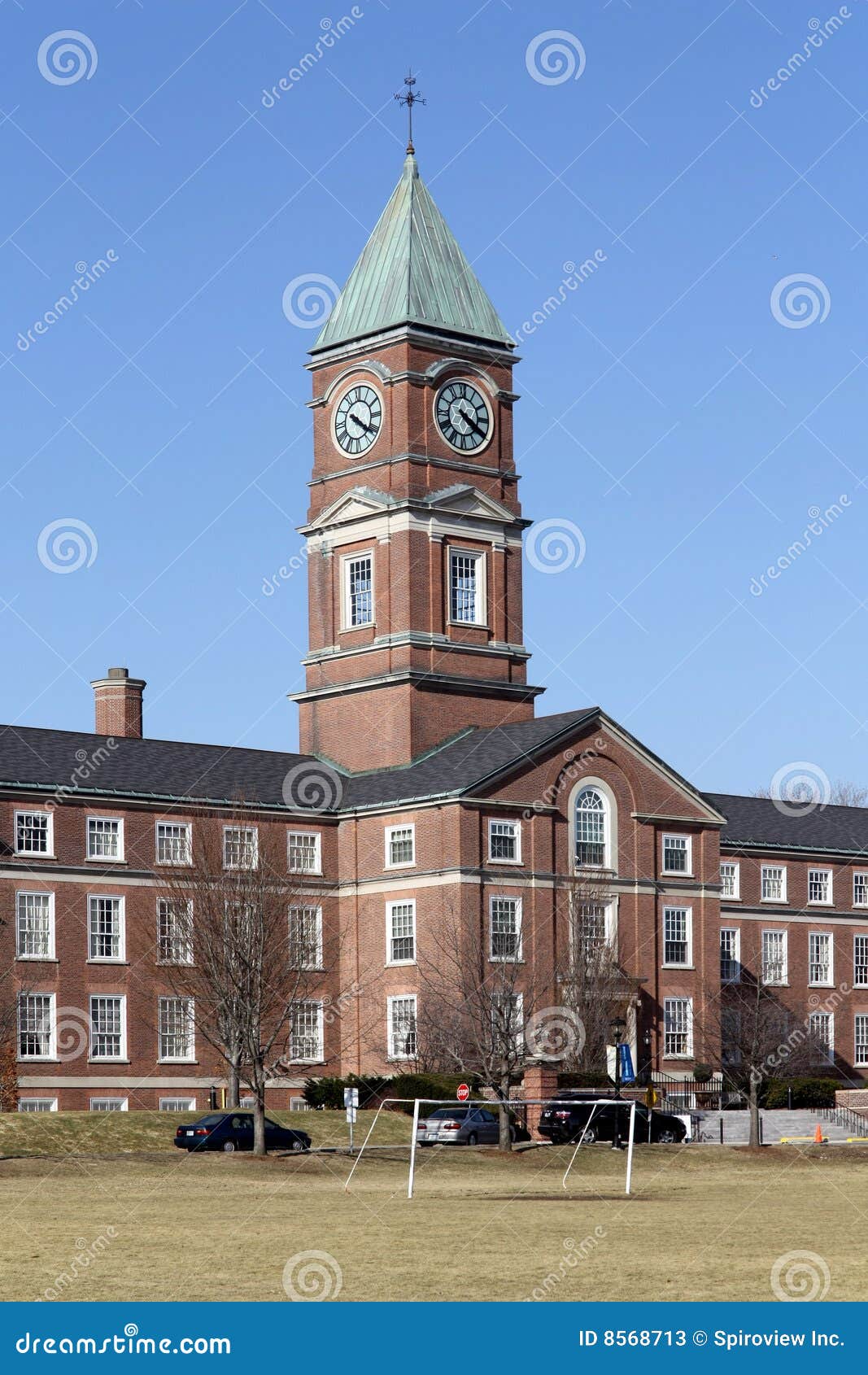 High School with Clocktower Stock Image - Image of clocktower, brick ...