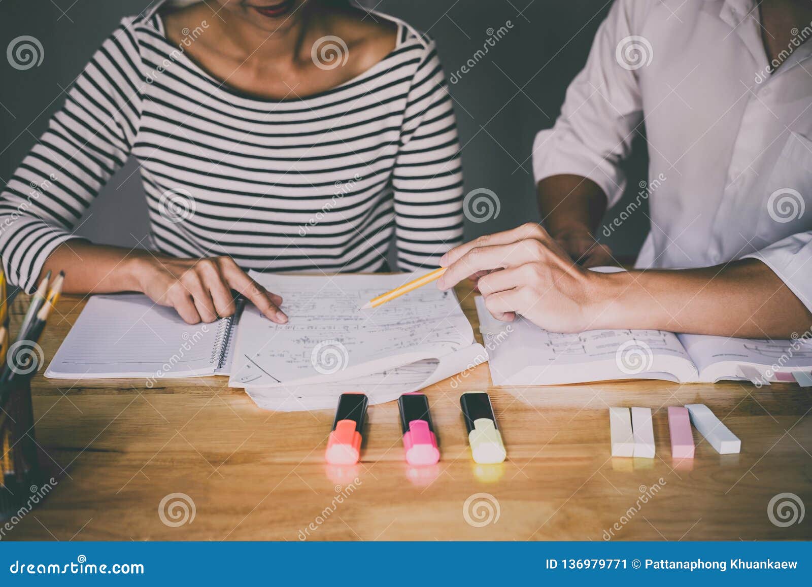 High School or College Student Group Catching Up Workbook and Learning ...