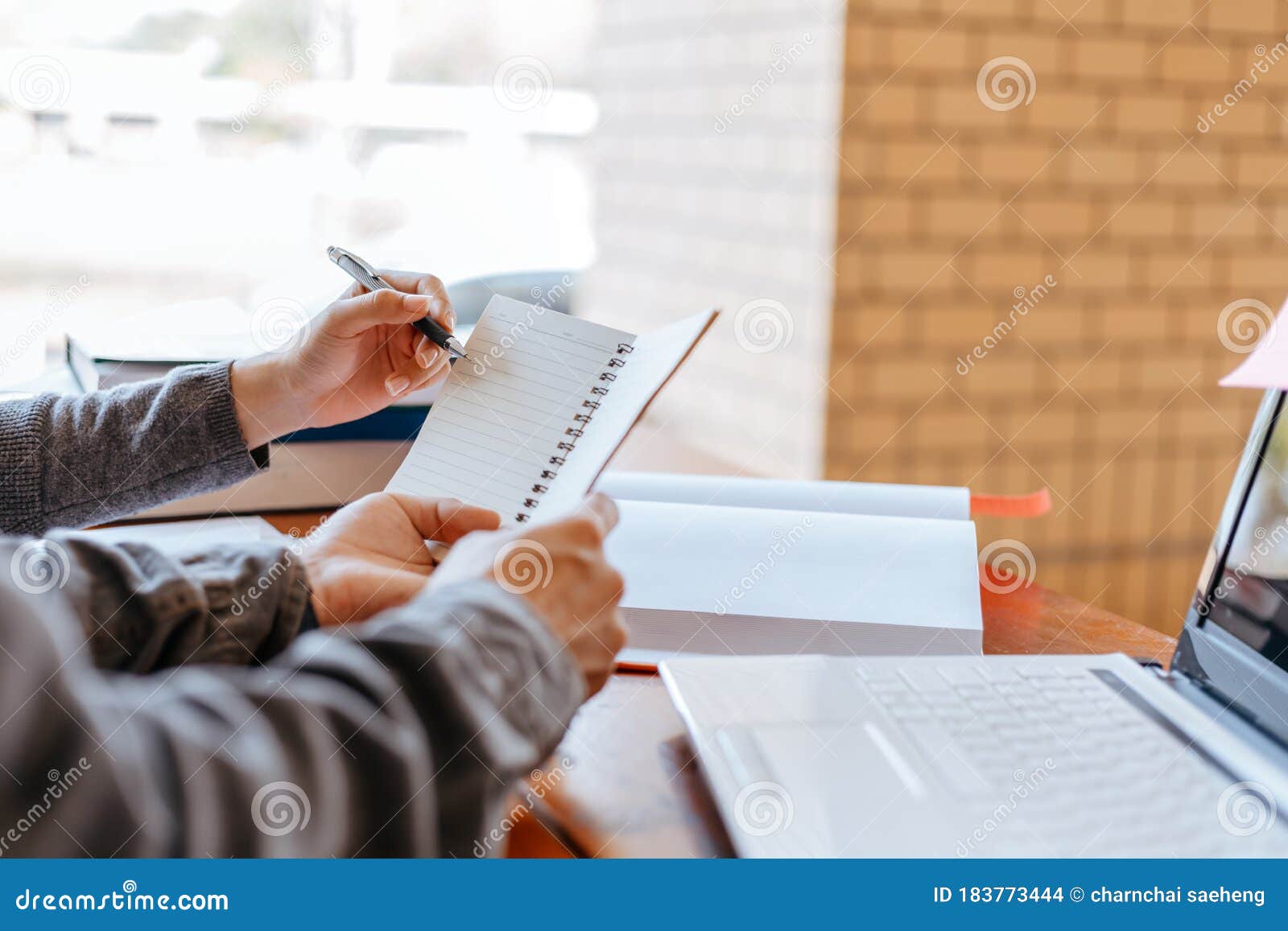 High School or College Students Group Catching Up Workbook and Learning ...