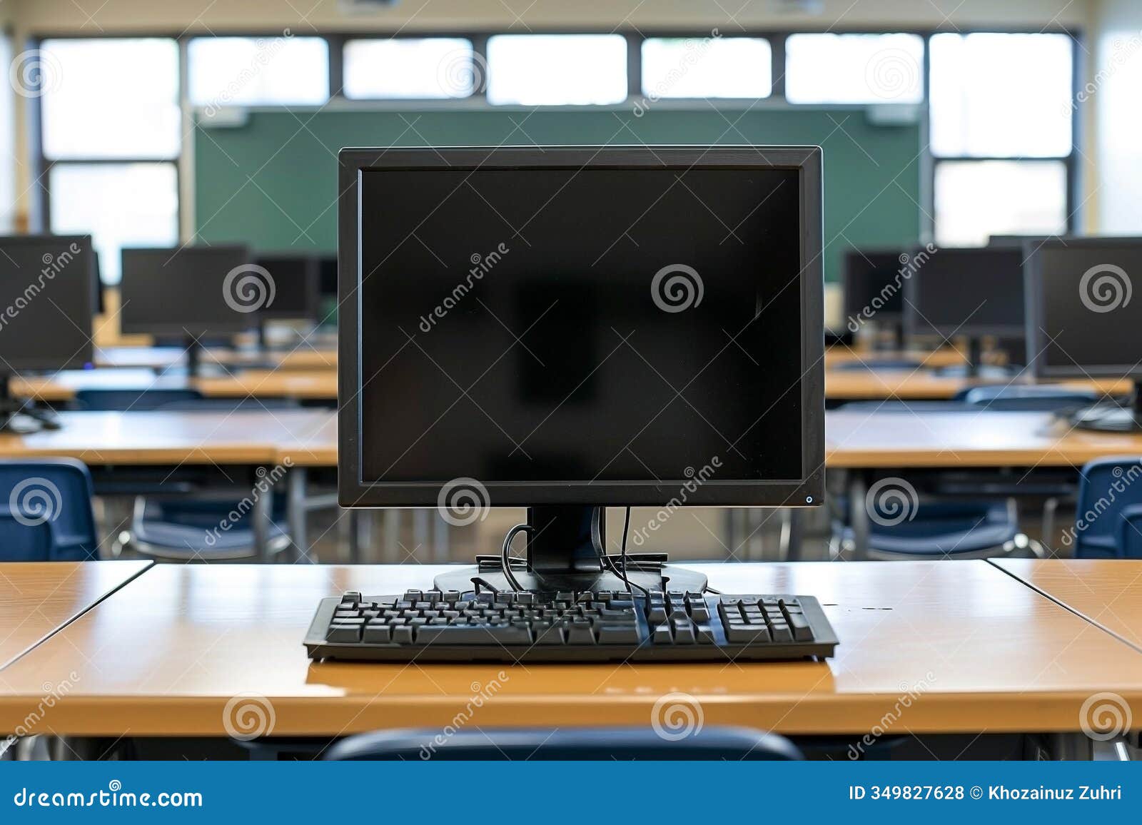 High School Computer Classroom Setup with Monitors and Desks Stock ...